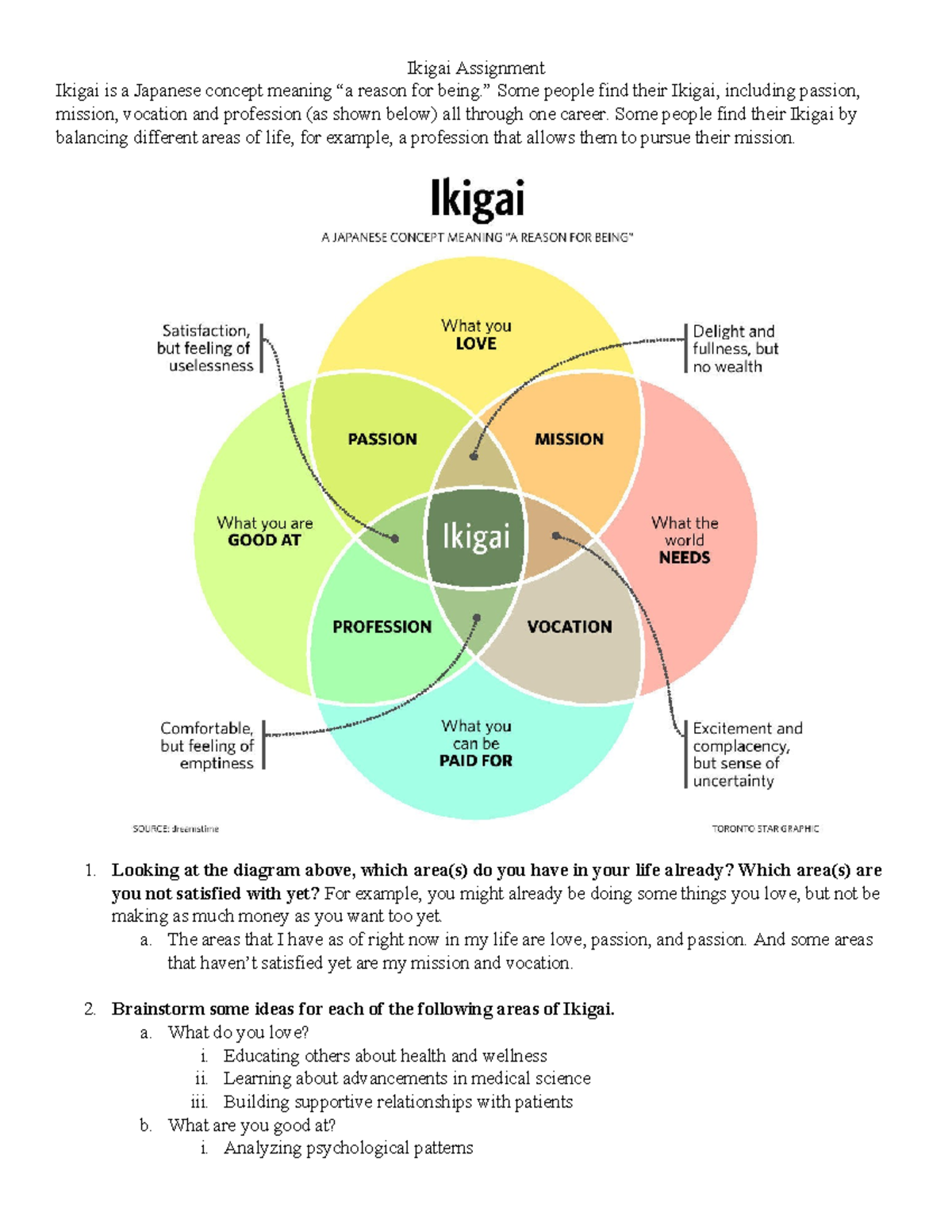 Ikigai Worksheet - Ikigai Assignment Ikigai is a Japanese concept meaning “a reason for being ...