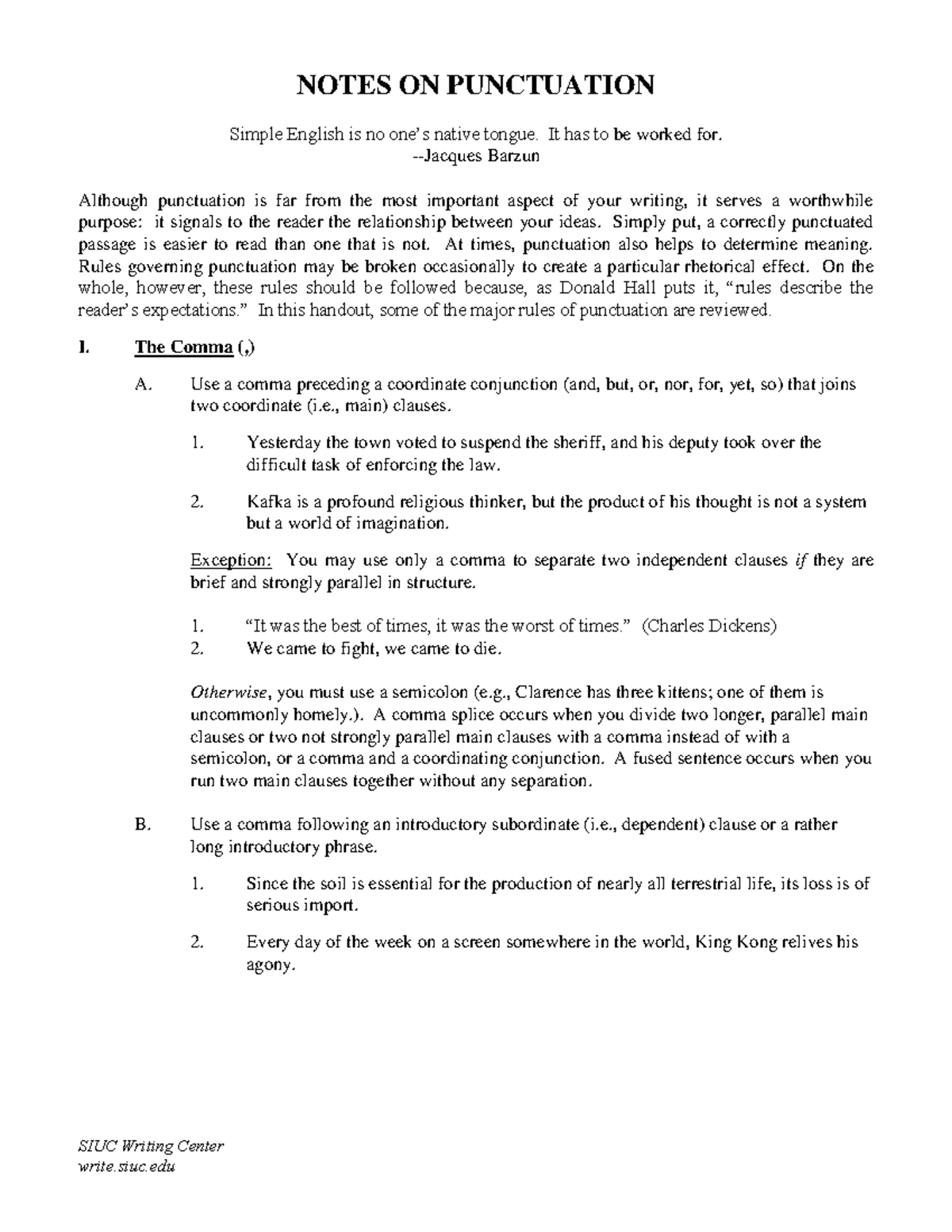 Notes-on-punctuation - SIUC Writing Center NOTES ON PUNCTUATION Simple ...