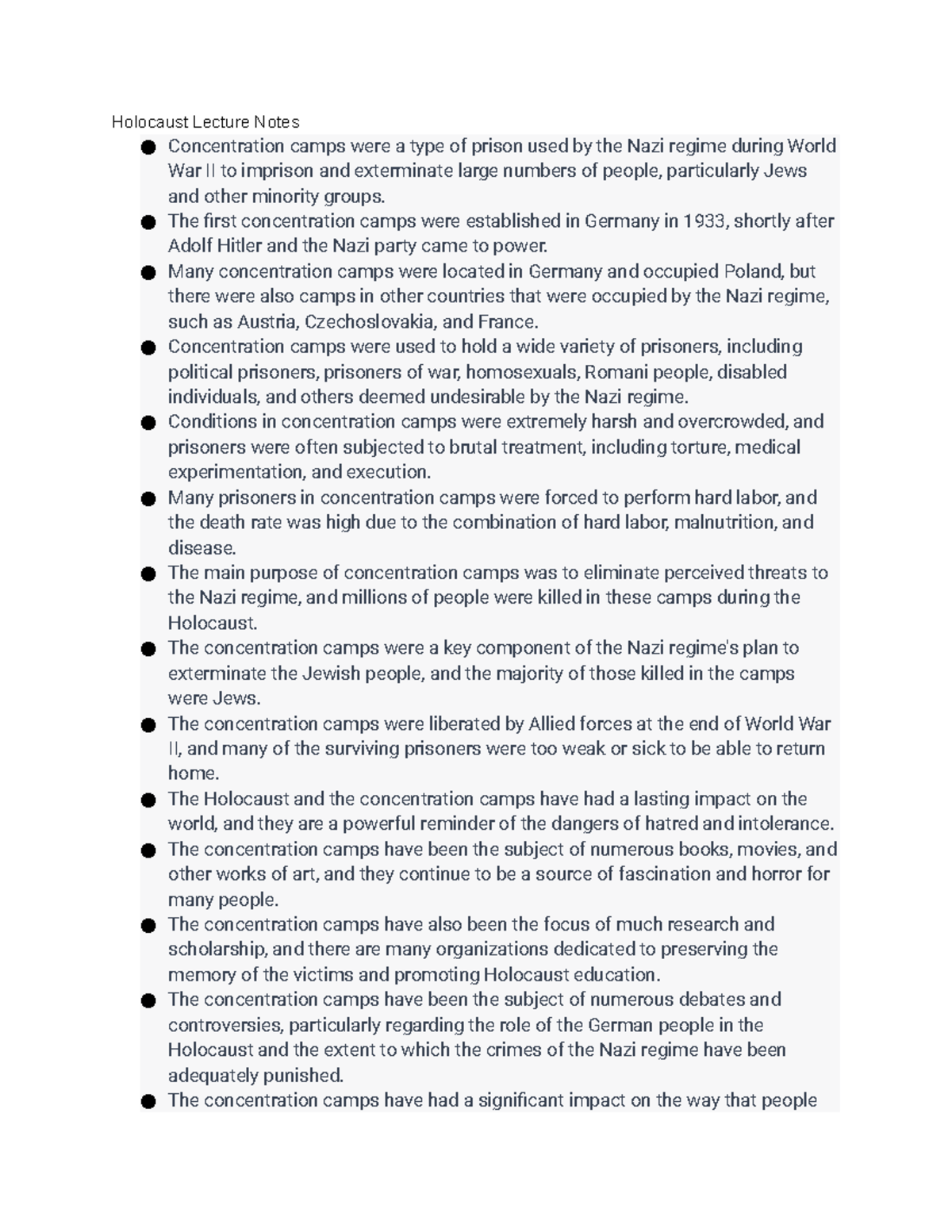 Holocaust Lecture Notes Day 8 - Holocaust Lecture Notes Concentration ...