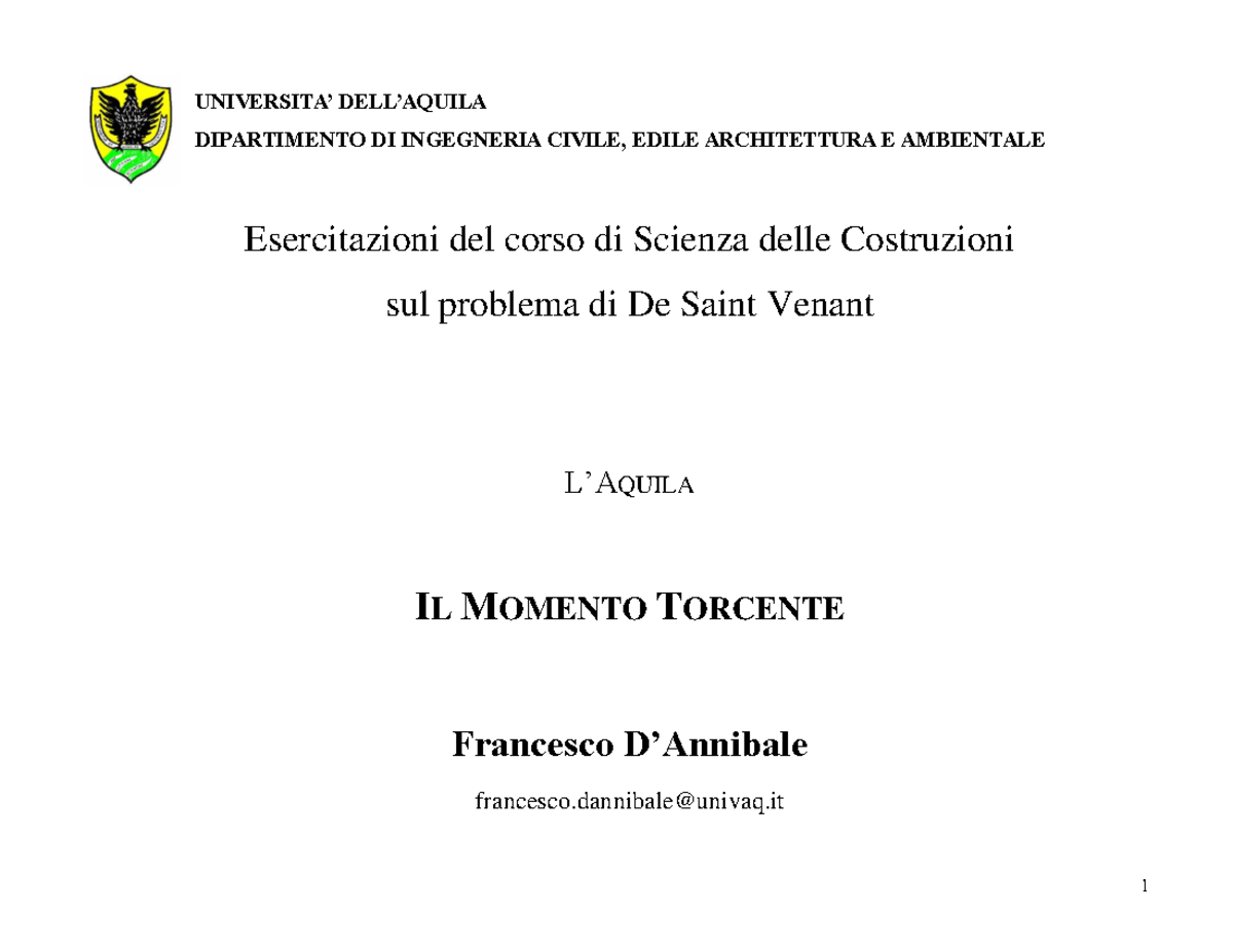 3 Momento torcente - Appunti di lezione 1-5 - UNIVERSITA’ DELL’AQUILA ...