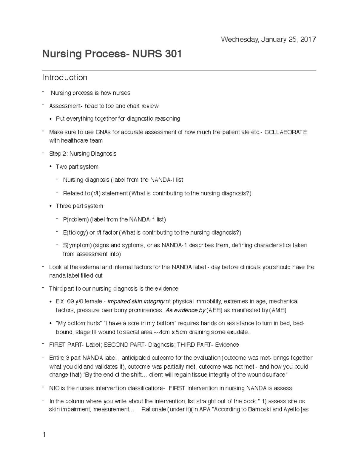 Nursing Process three part system with examples - Wednesday, January 25 ...