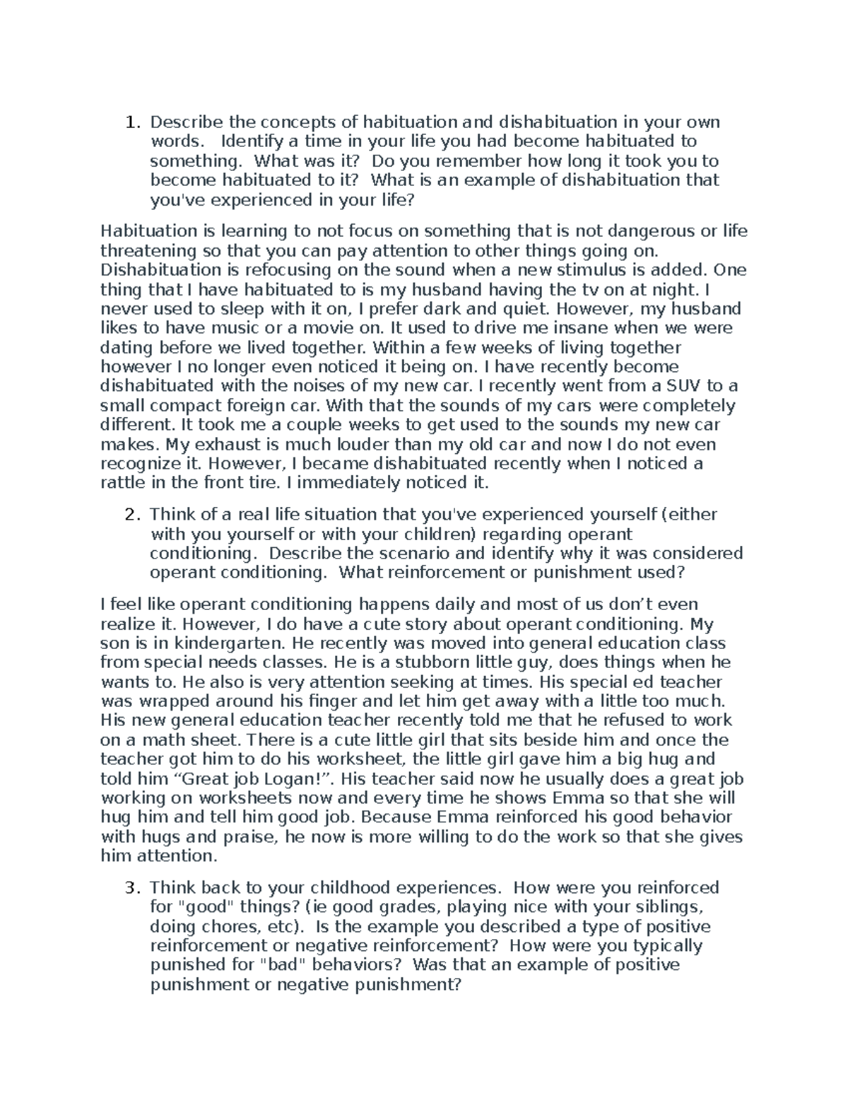 Writing assignment #2 - Describe the concepts of habituation and ...