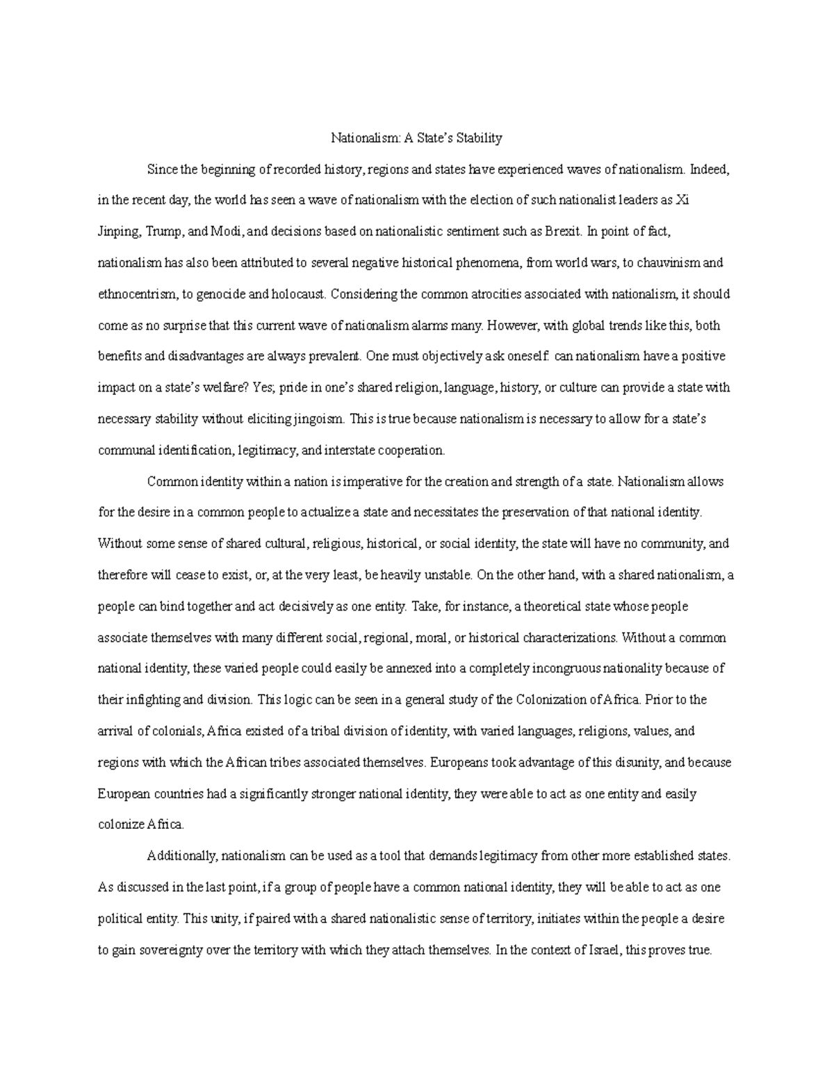 Nationalism- A State's Stability - Nationalism: A State’s Stability ...