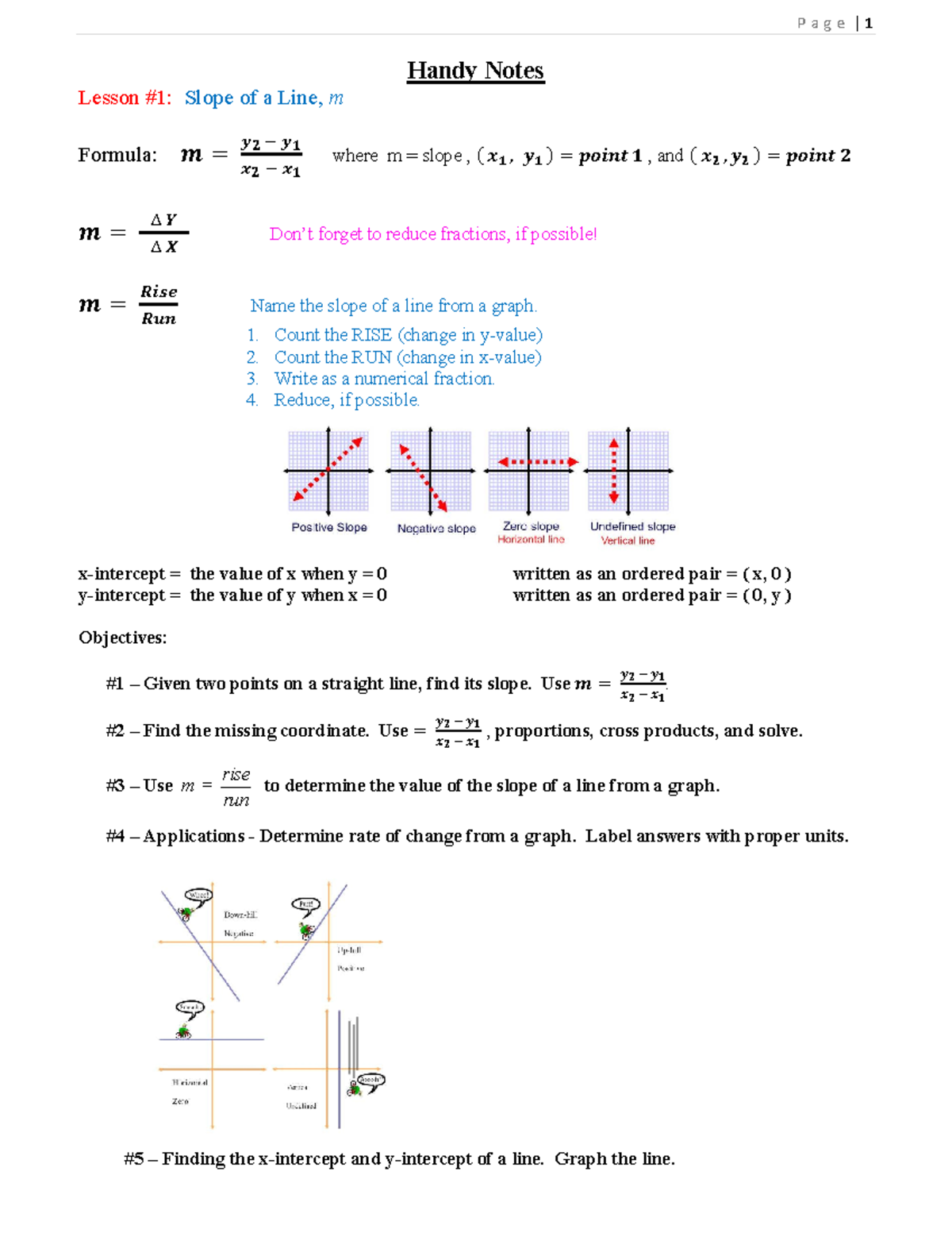 Handy Notes - Slope of a Line - P a g e | 1 Handy Notes Lesson #1 ...