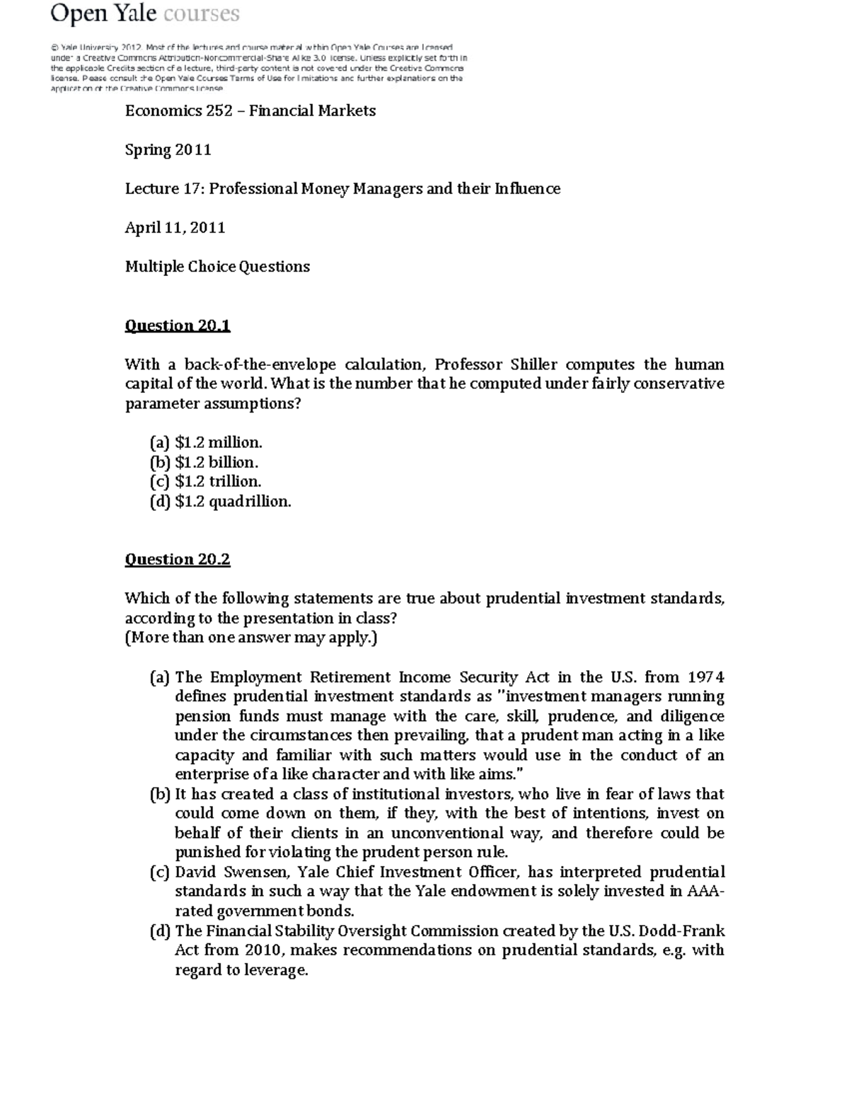 ECON252 20 041111 MC - Economics 252 – Financial Markets Spring 2011 ...