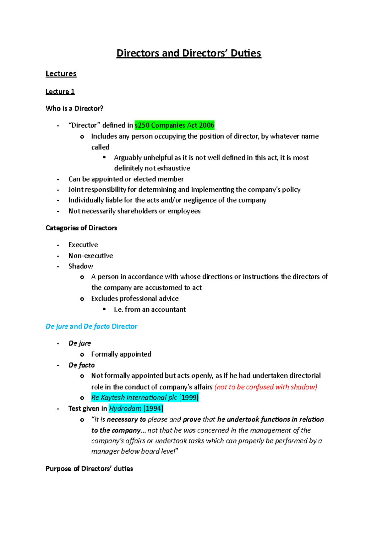 Directors Duties Lectures - Directors and Directors’ Duties Lectures ...