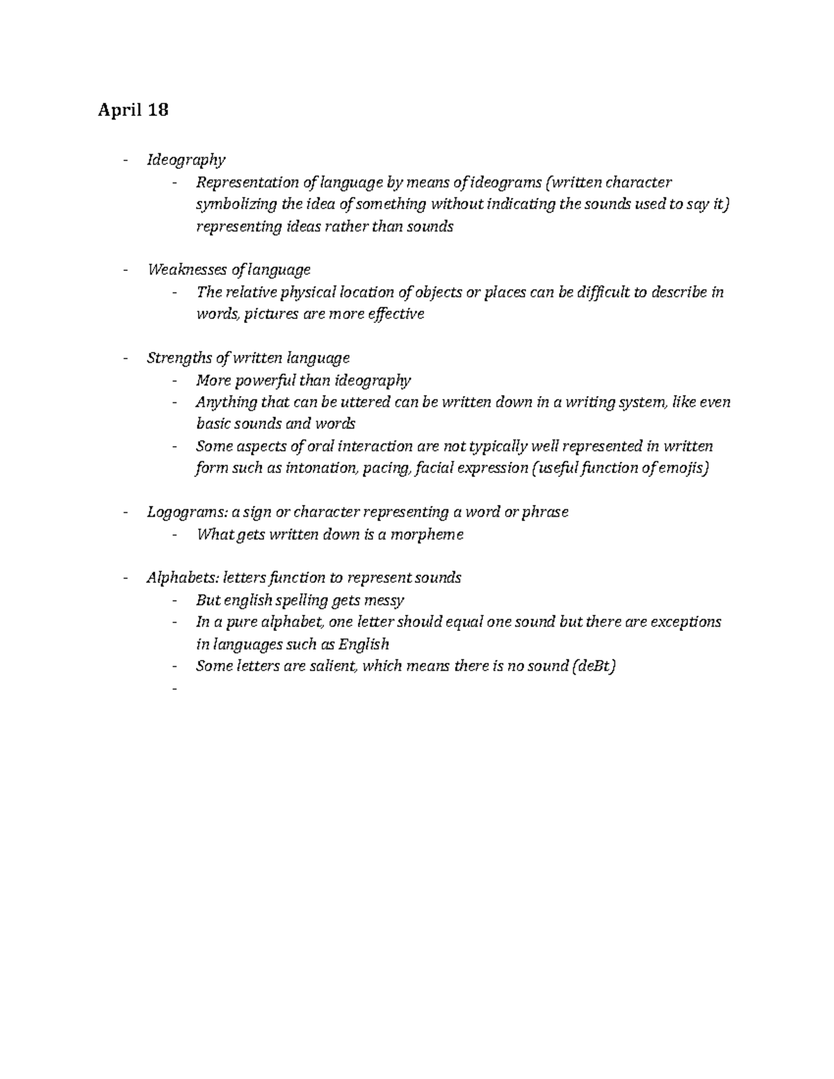 Class 23 Notes - Ideography, weaknesses and strengths of written ...