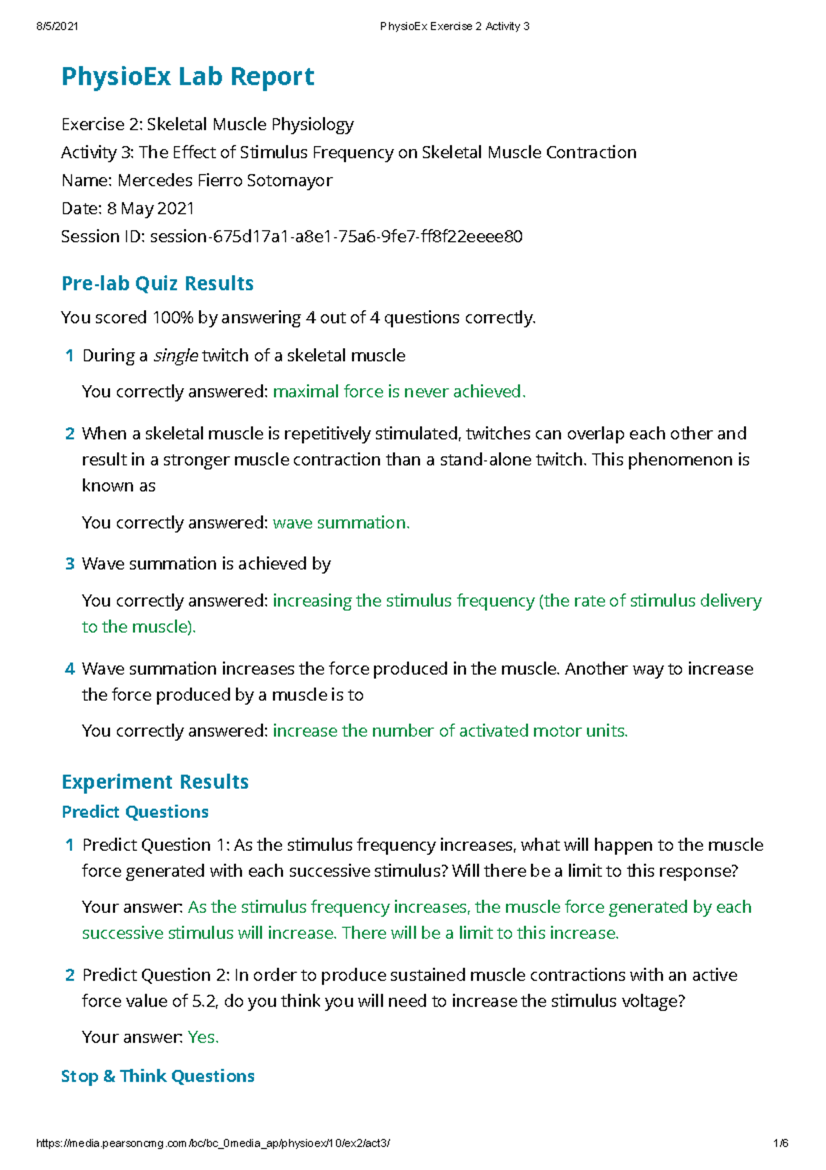 Physio Ex Exercise 2 Activity 3 - PhysioEx Lab Report Exercise 2 ...