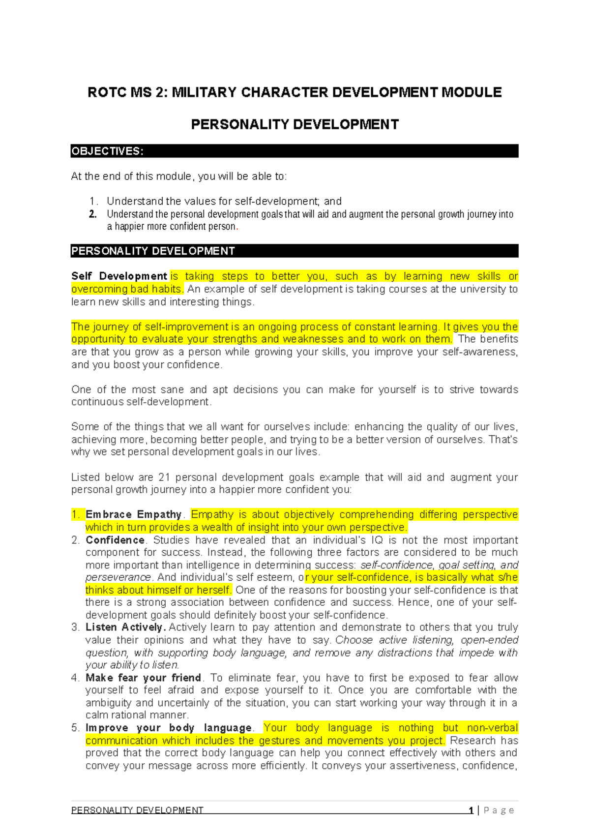 2- Personality- Development - ROTC MS 2: MILITARY CHARACTER DEVELOPMENT ...