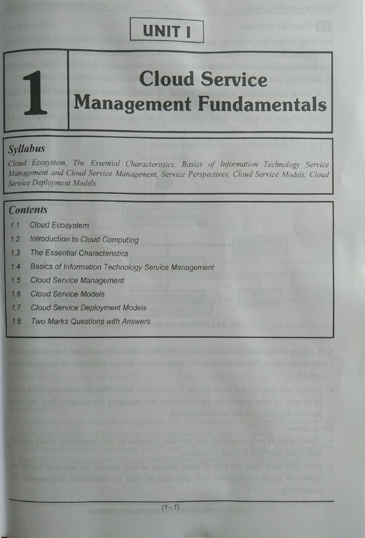 CSM unit 1 - UNIT I 1 Cloud Service Management Fundamentals Syllabus Cloud Ecosystem, The ...