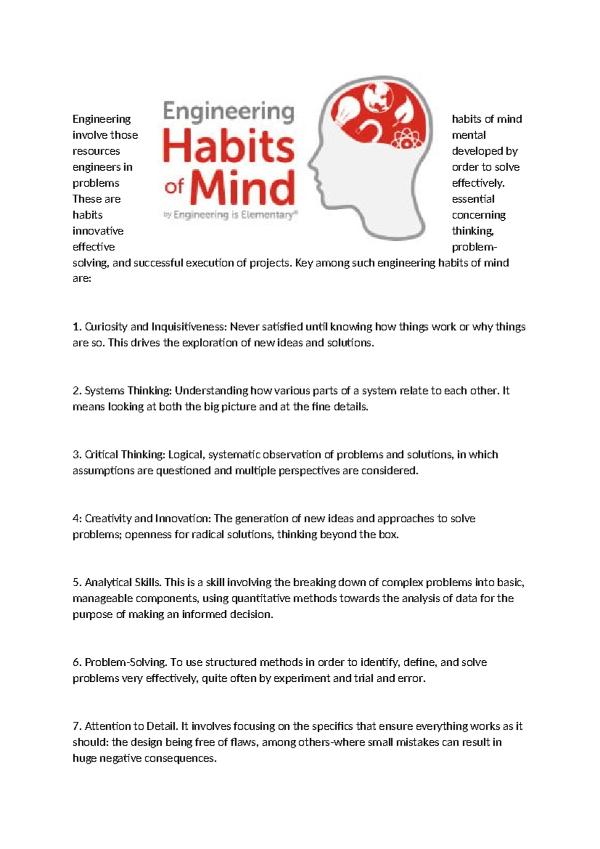 Engineering habits of mind - Engineering habits of mind involve those ...