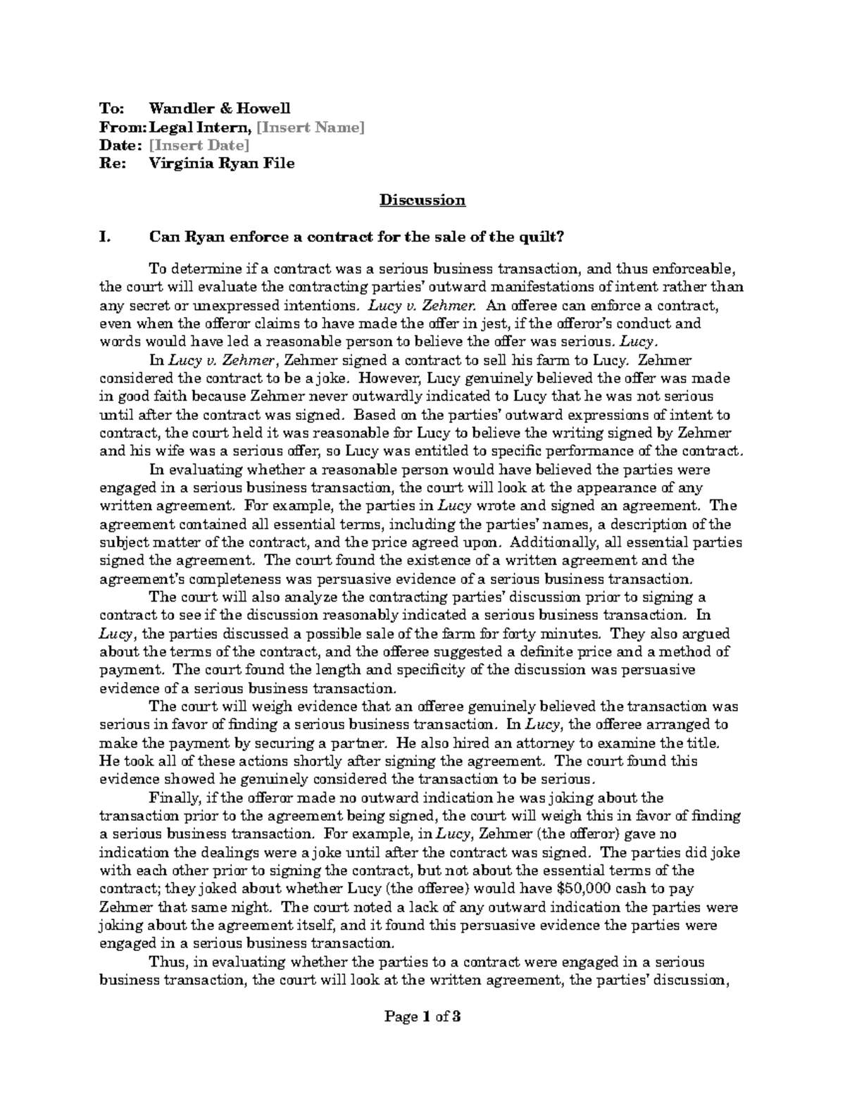 Rule Application, Exercise 8-3, worksheet from class - To: Wandler ...