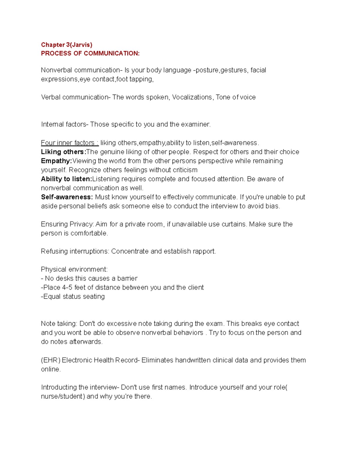 NR353 Chapter 3+4 Process of communication (Jarvis) - Chapter 3(Jarvis) PROCESS OF COMMUNICATION ...