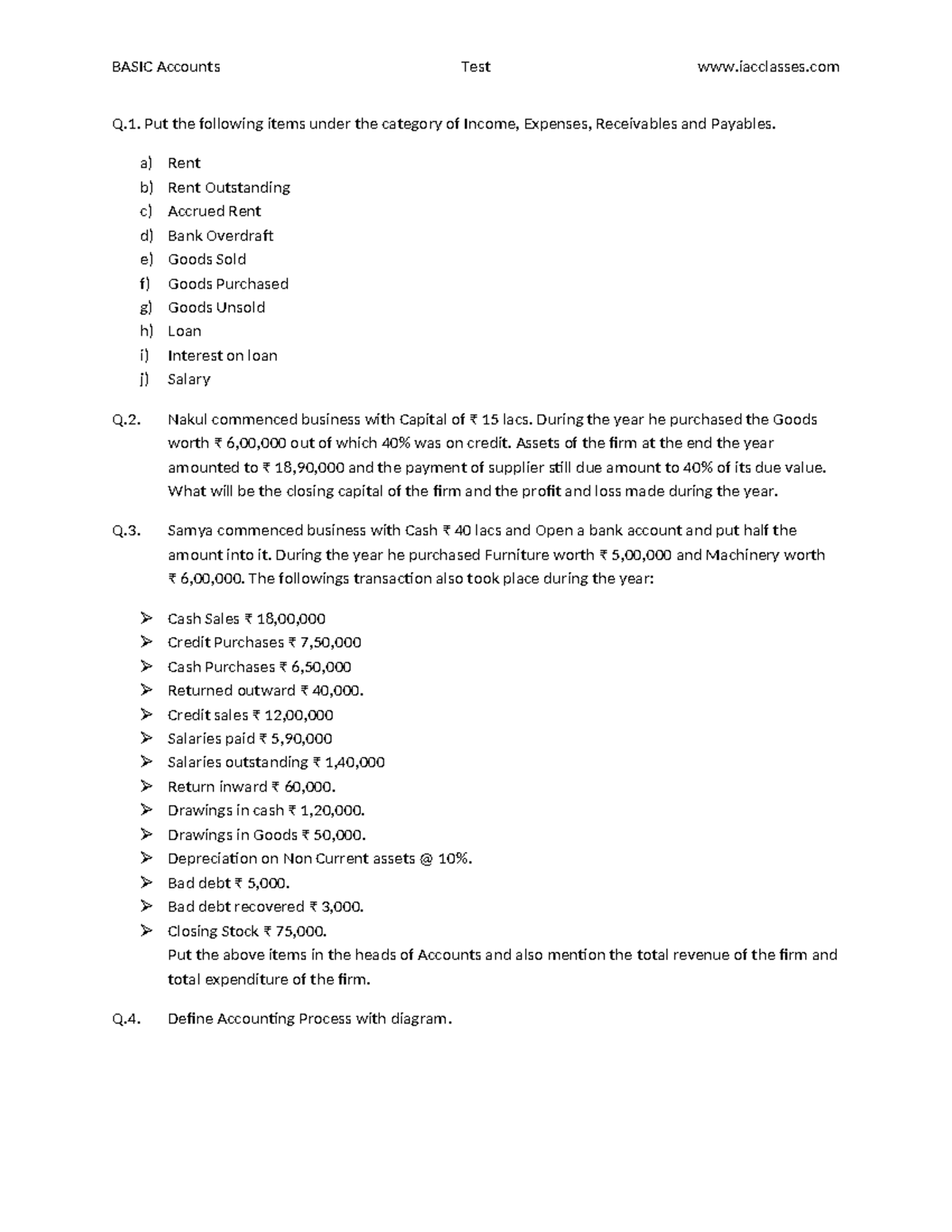 2 Basic Accounts TEST - BASIC Accounts Test iacclasses Q. Put the ...