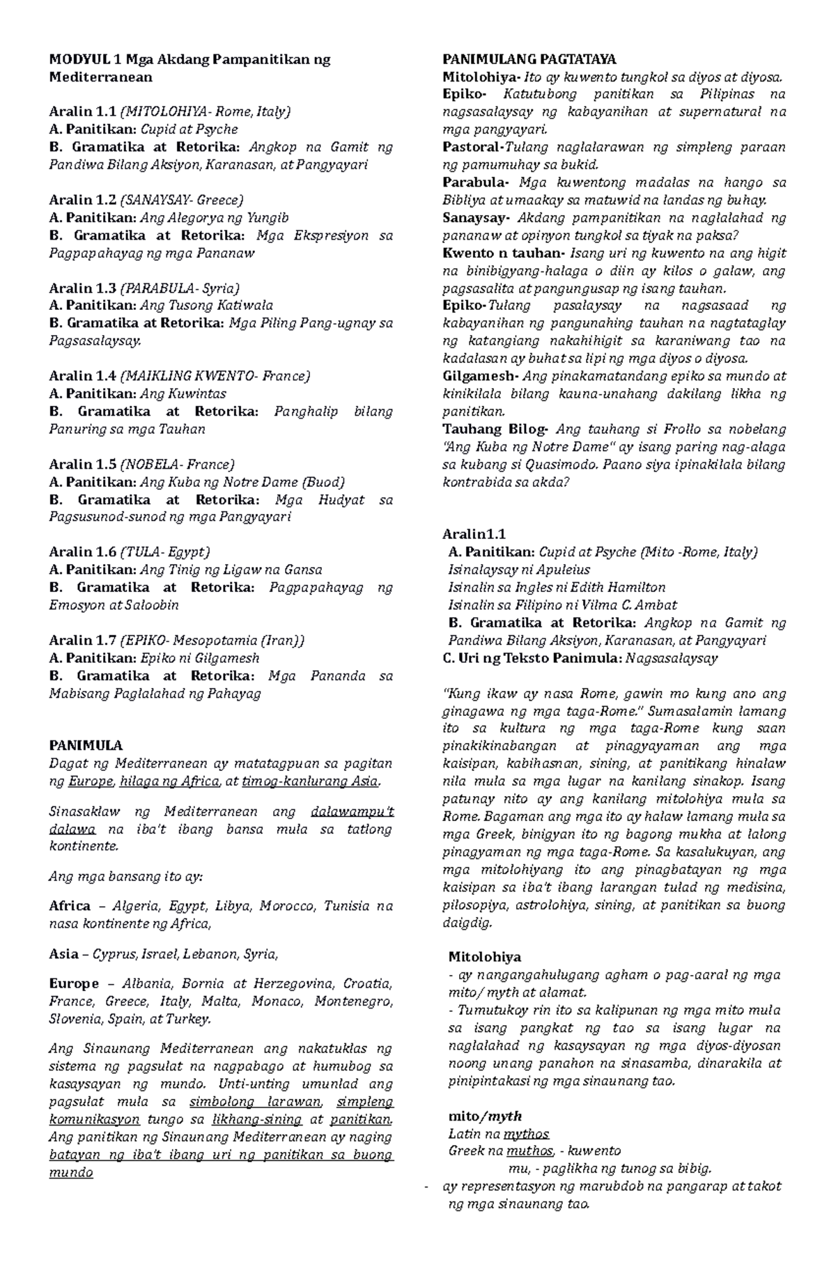 Filipinomodyul 1mgaakdangpampanitikanngmediterranean - MODYUL 1 Mga ...