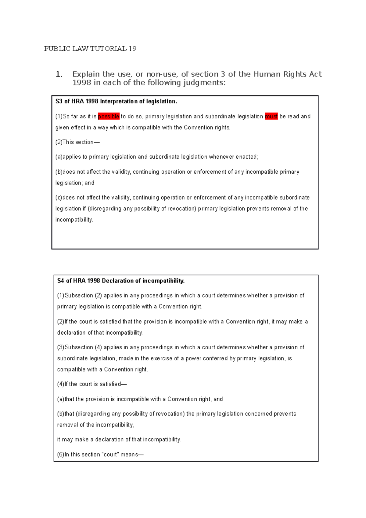 Public Tutorial 19 - PUBLIC LAW TUTORIAL 19 Explain the use, or non-use ...