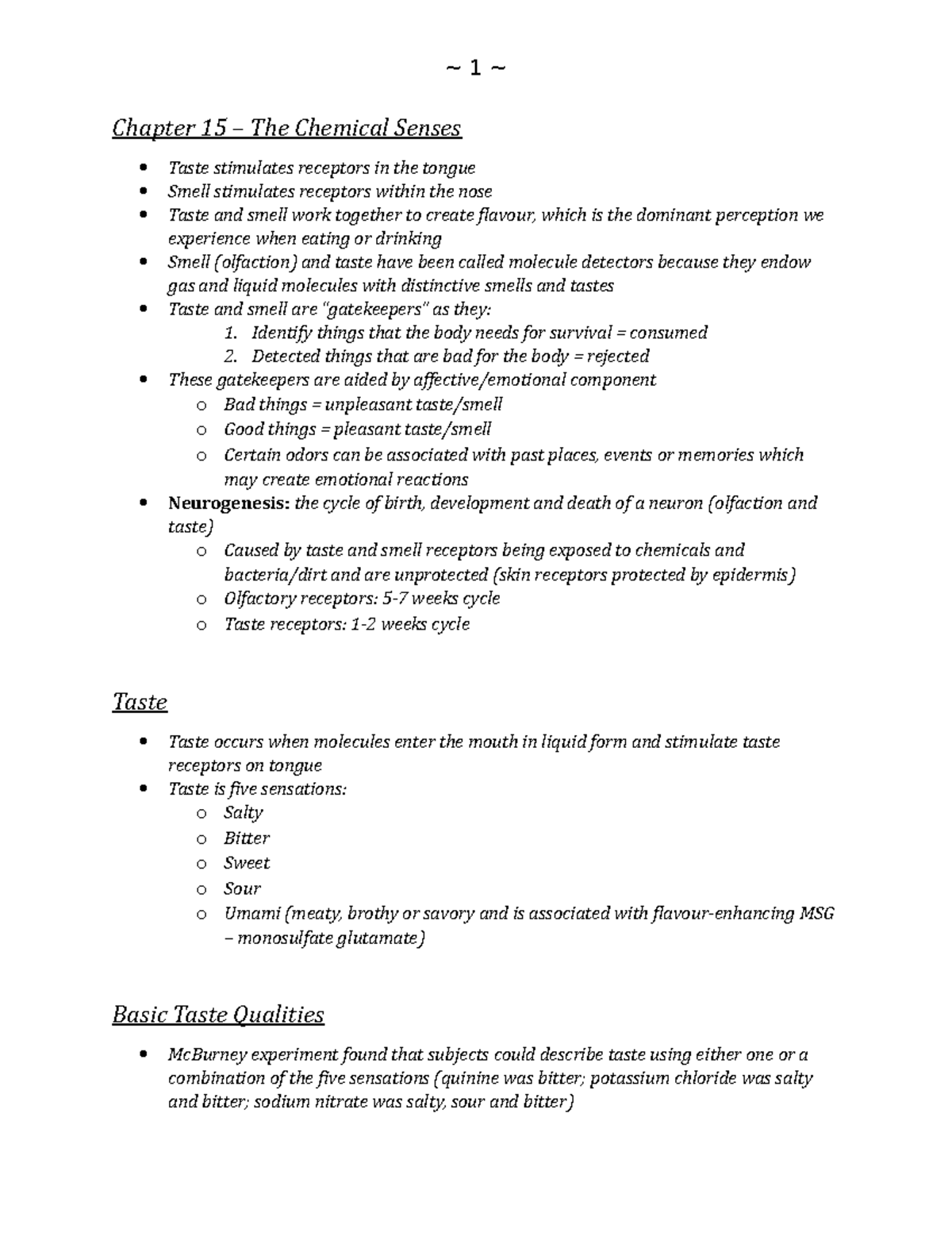 Chapter 15 - The Chemical Senses - Chapter 15 – The Chemical Senses ...