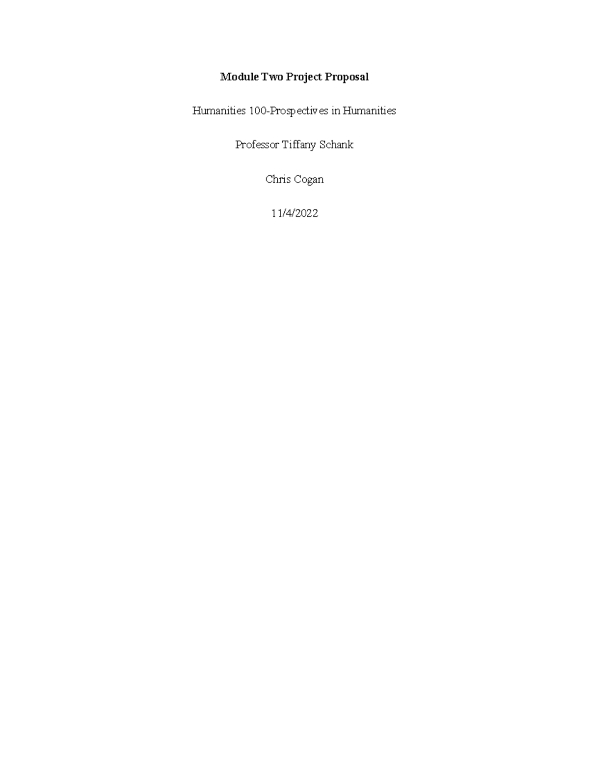 Project Proposal - Module Two Project Proposal Humanities 100 ...