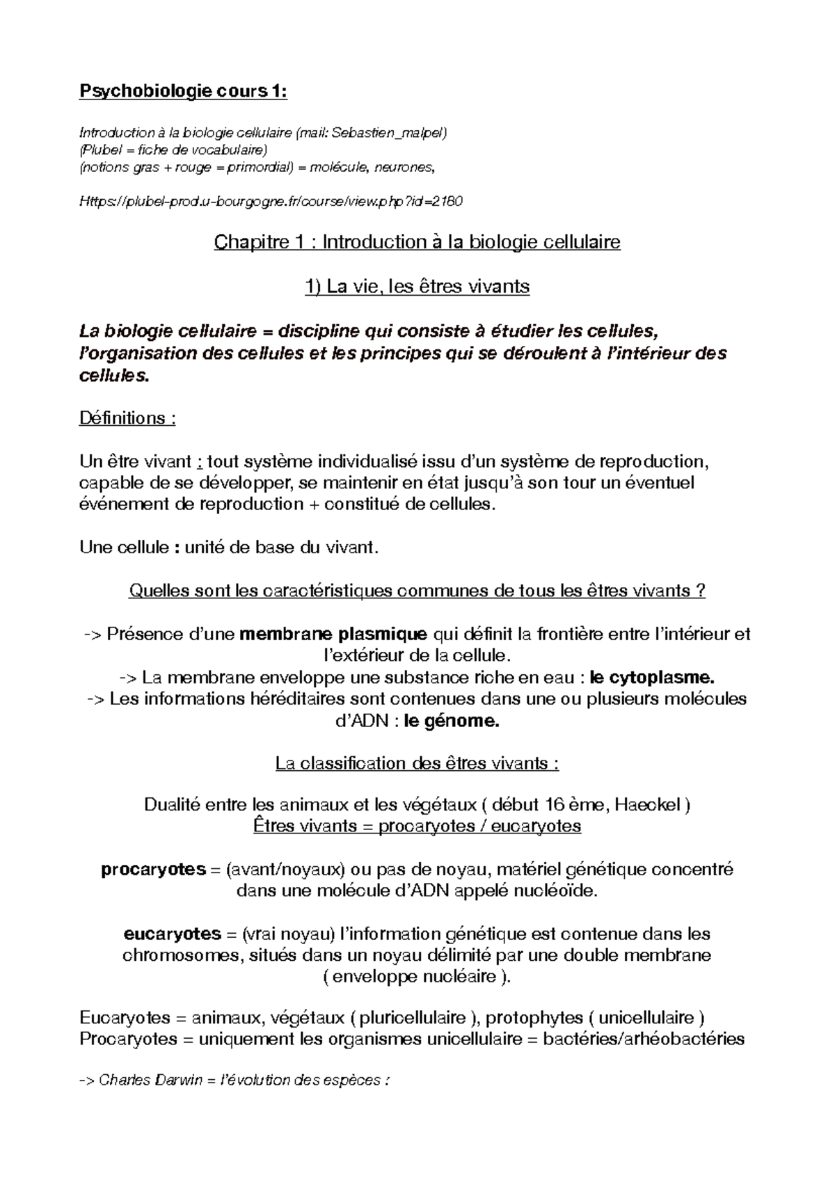 CM 1 bio - CM 1 de psychobio - Psychobiologie cours 1: Introduction à ...