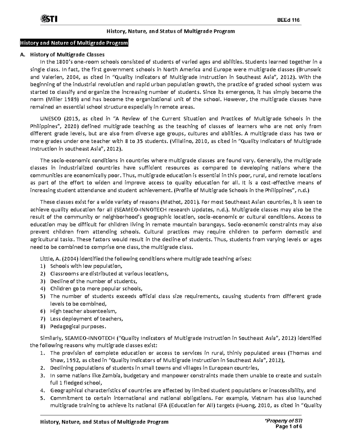01 Handout 1 - History, Nature, and Status of Multigrade Program ...