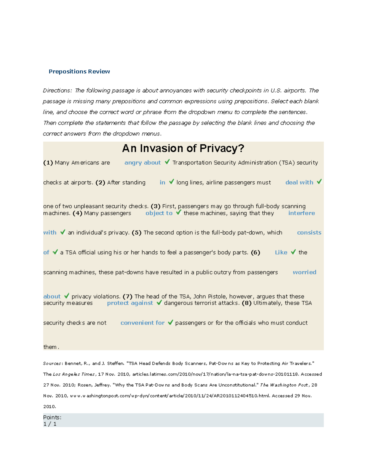 Prepositions Review - Third-week exam materials - Prepositions Review ...