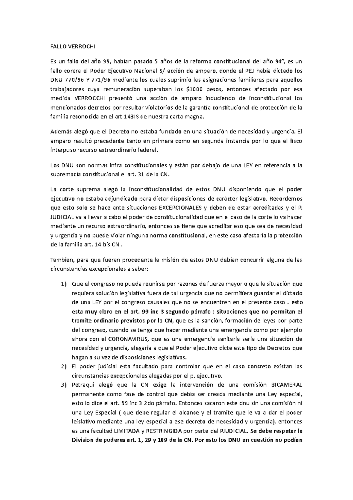 Análisis del Fallo Verrochi y los DNU - FALLO VERROCHI Es un fallo del ...