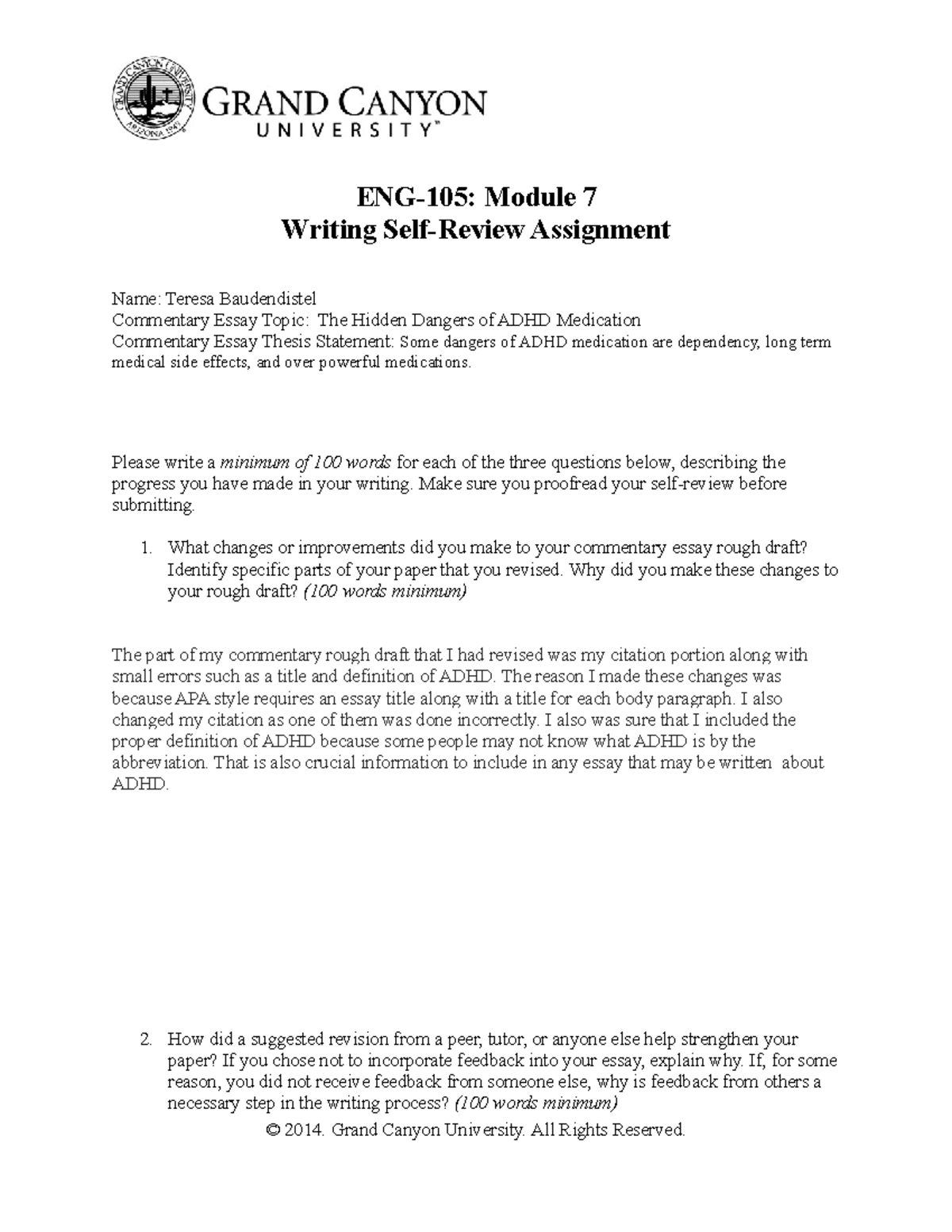 ENG105 Self Review Assignment - ENG-105: Module 7 Writing Self-Review ...