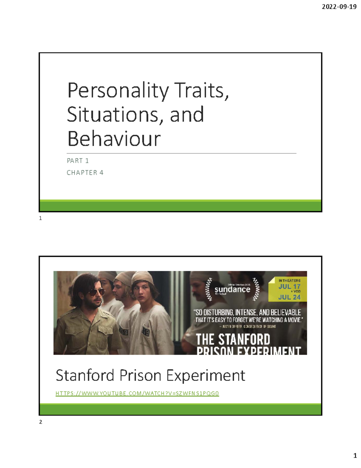 Week 3 - Persons and Situations Ch 4 - Personality Traits, Situations ...