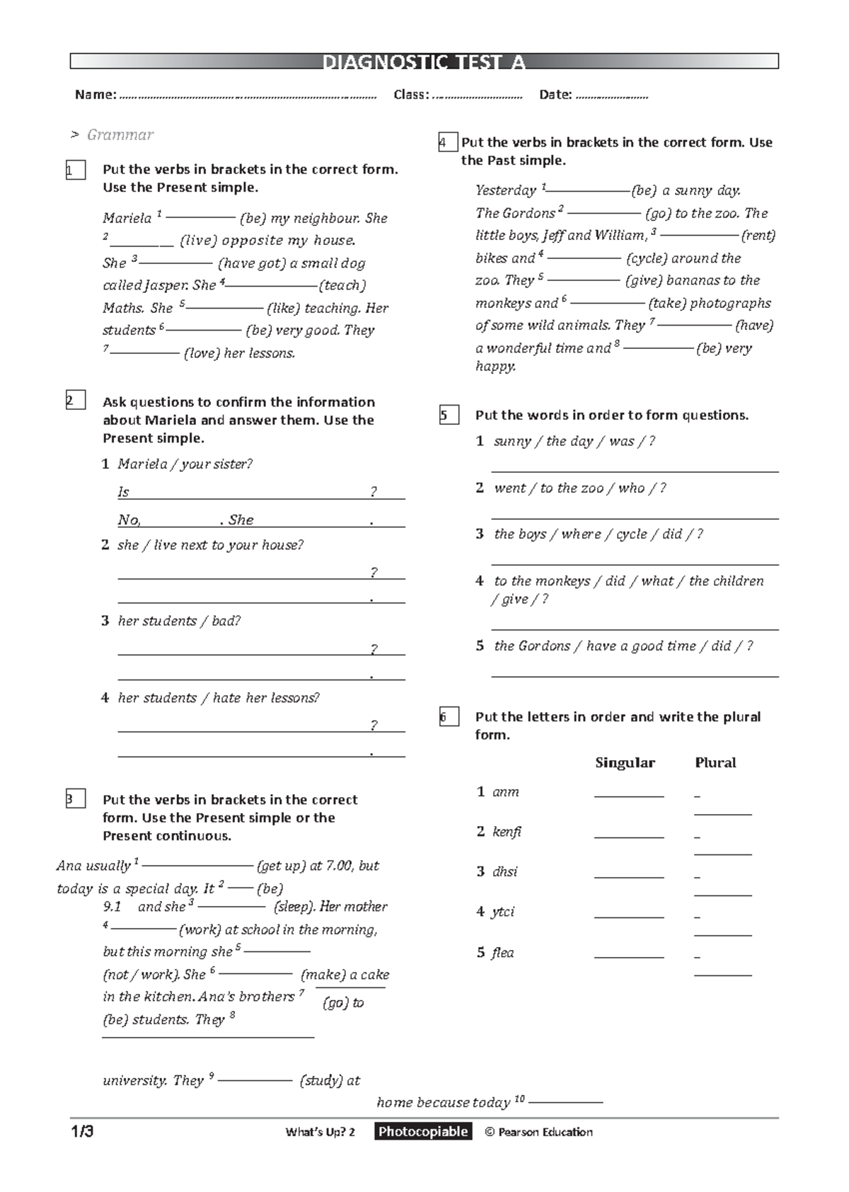 Whats up 2 test pdf - exercises - > Grammar Put the verbs in brackets ...