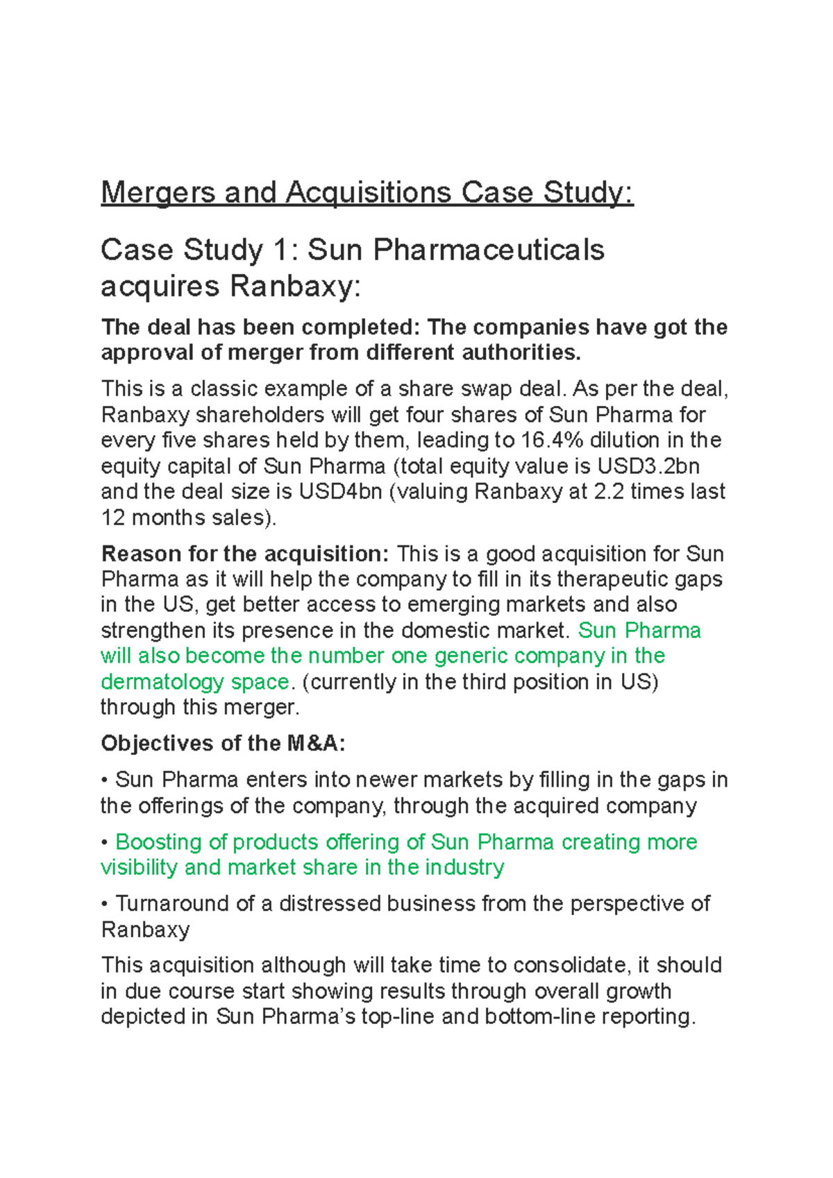 Mergers and Acquisitions - This is a classic example of a share swap ...