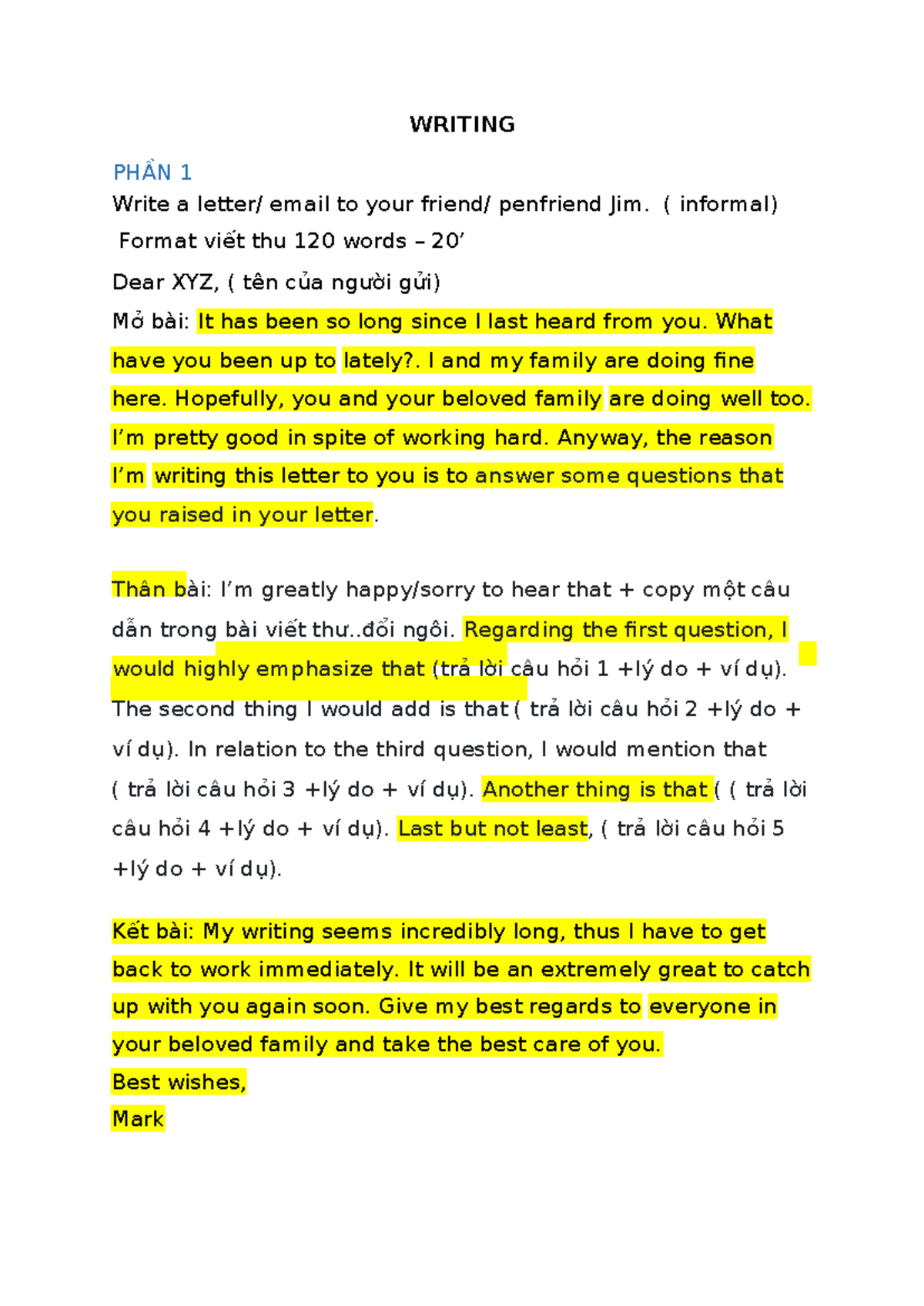 Writing + Speaking - WRITING PHẦN 1 Write a letter/ email to your ...