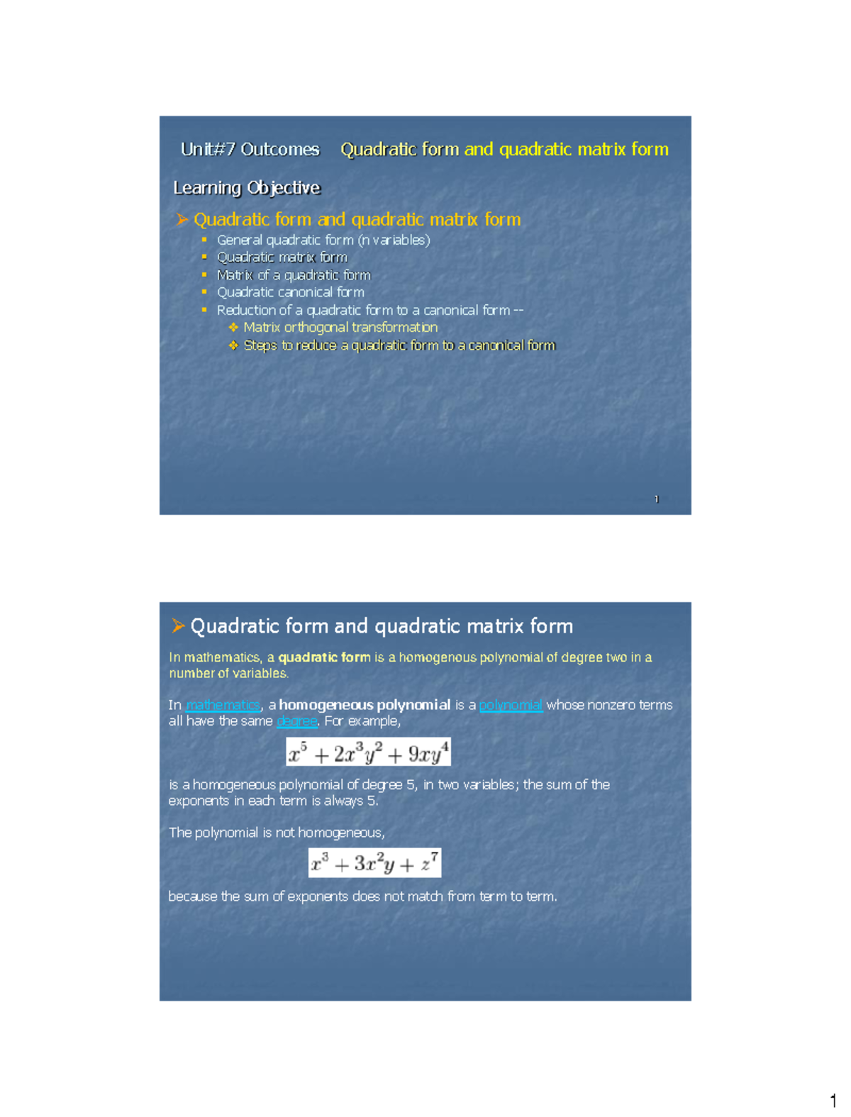 Math71000 Unit Outcome 7 Quadratic form W2020 - 1 1 Unit#7 Outcomes ...