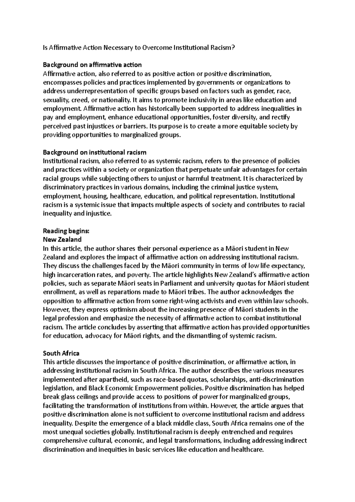 Reading Is affirmative action needed to overcome racism - Is Affirma)ve ...