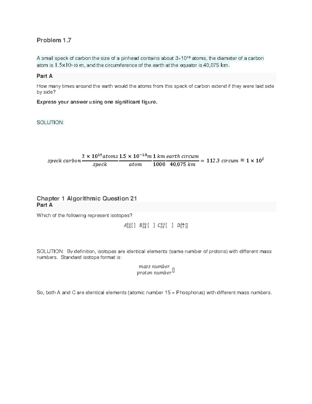 141 Sprint 1B solutions - Problem 1. A small speck of carbon the size ...