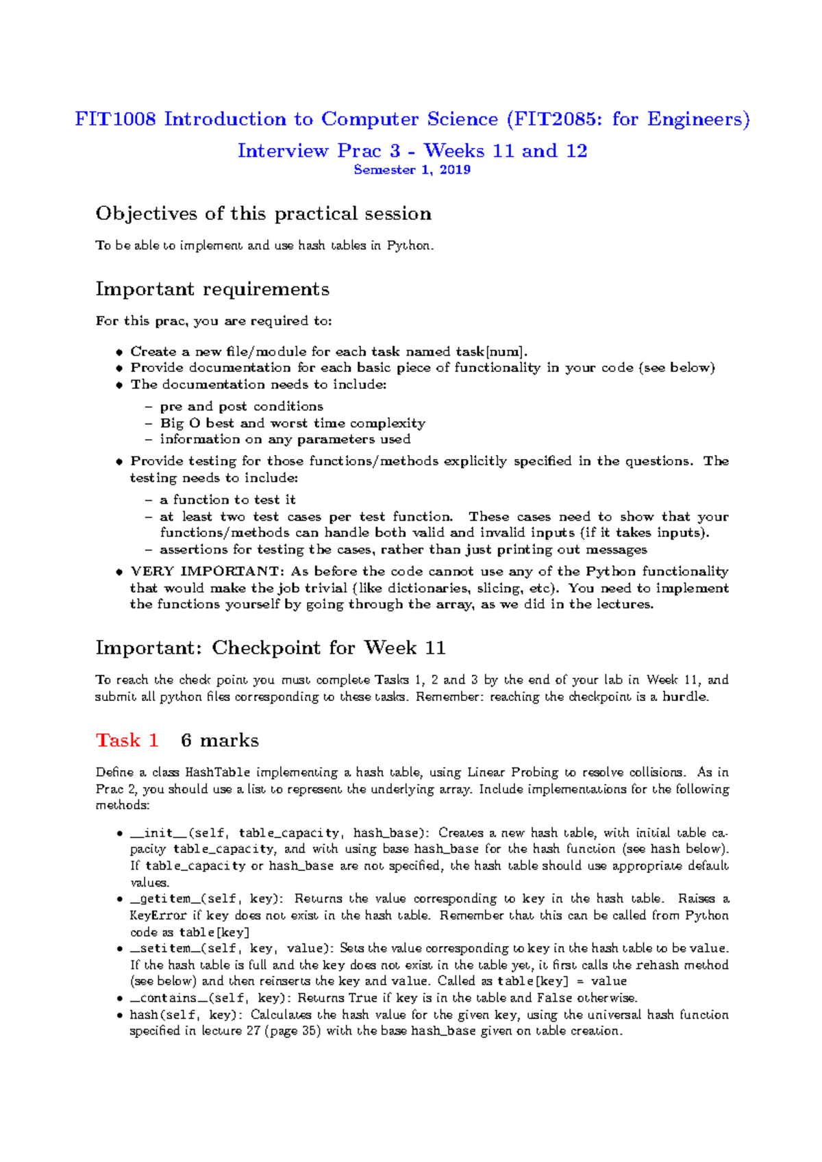 FIT 1008 Interview Prac 3 - FIT1008 Introduction to Computer Science (FIT2085: for Engineers ...