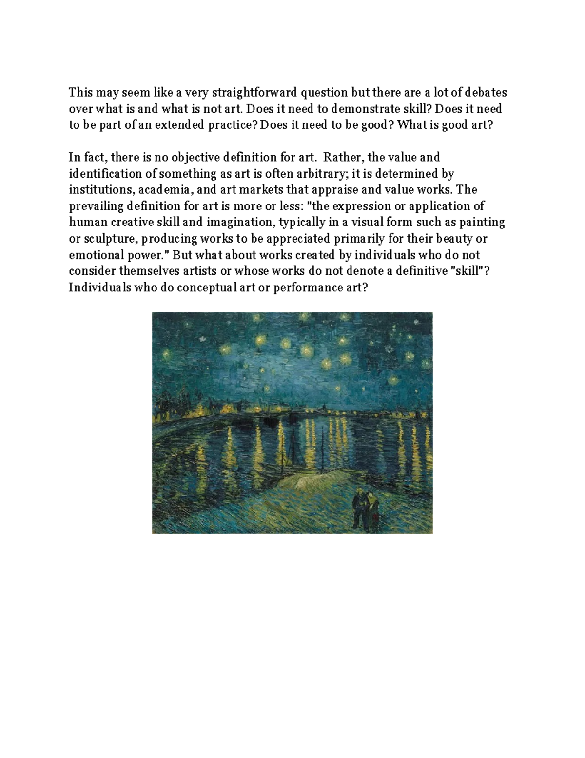 What is Art - Professor Rawlings - 100 - TCC - Studocu