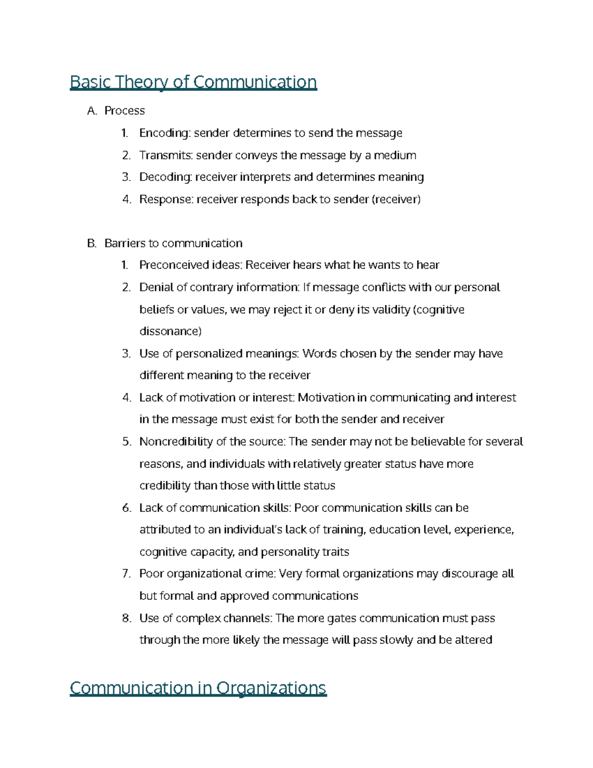 Ch. 4 Outline - Summarization of chapter 4 notes - Basic Theory of ...
