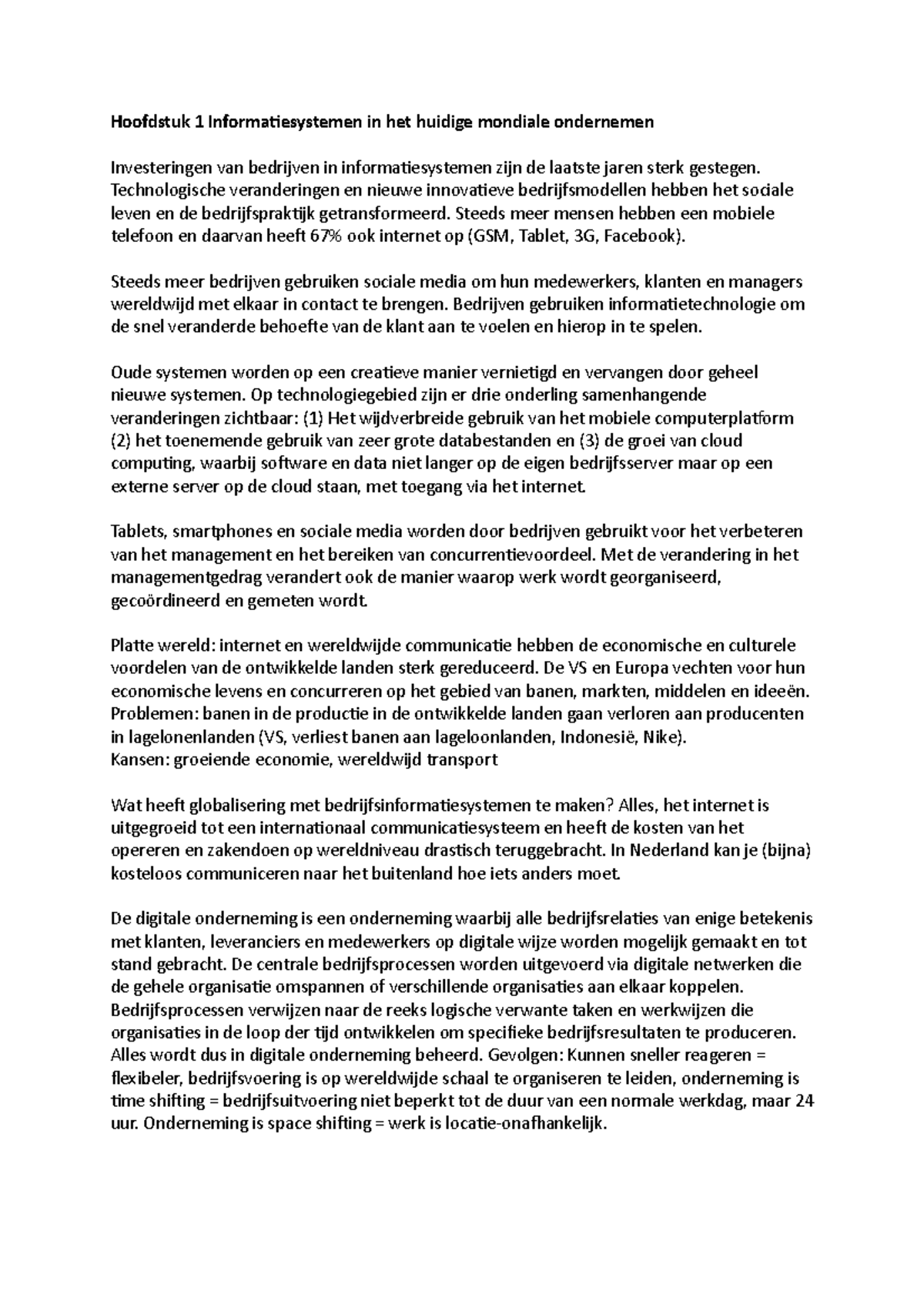 Hoofdstuk 1 Informatiesystemen in het huidige mondiale ondernemen ...