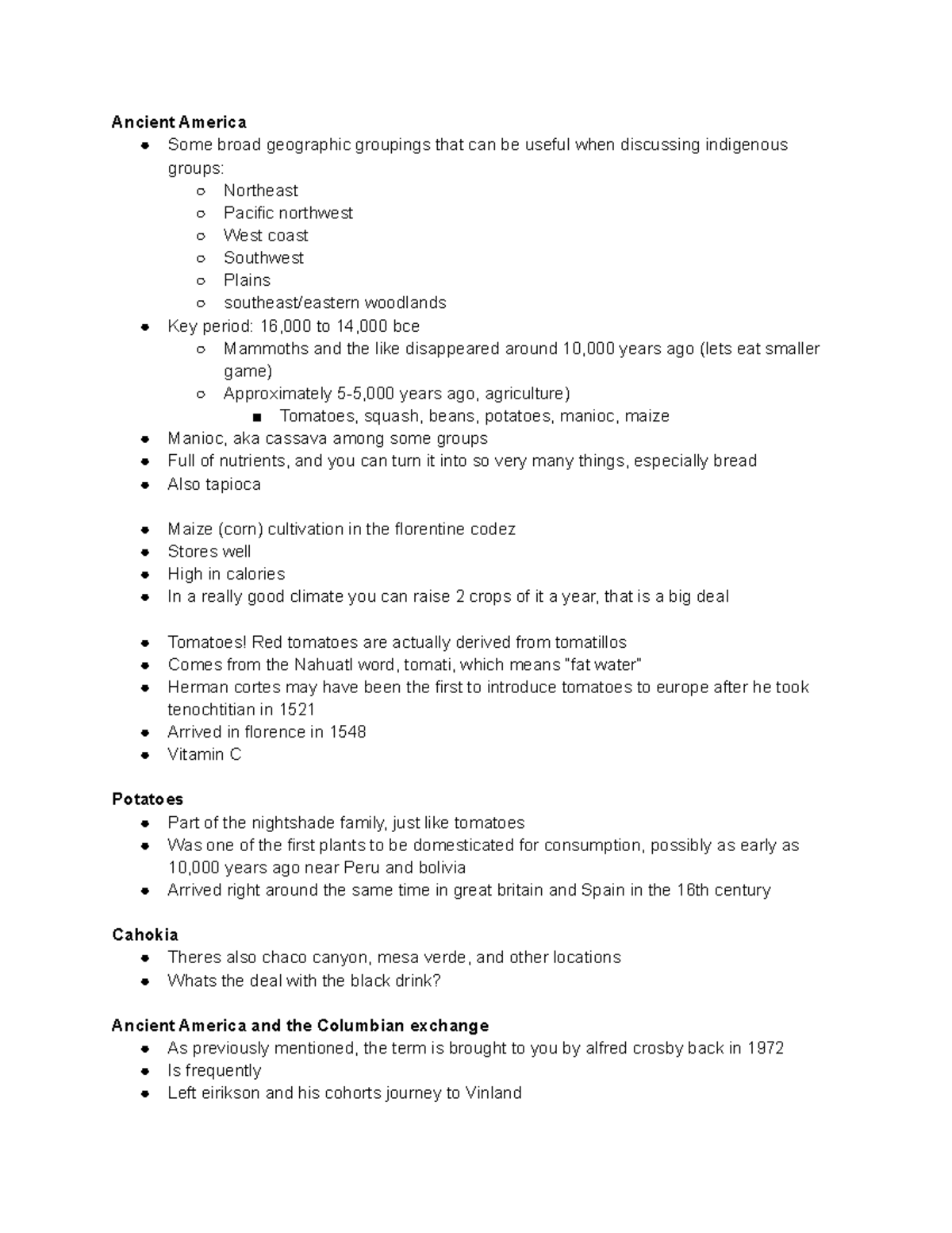 HIST HIST 1331 Week 1 Lecture Notes Ancient America Some Broad