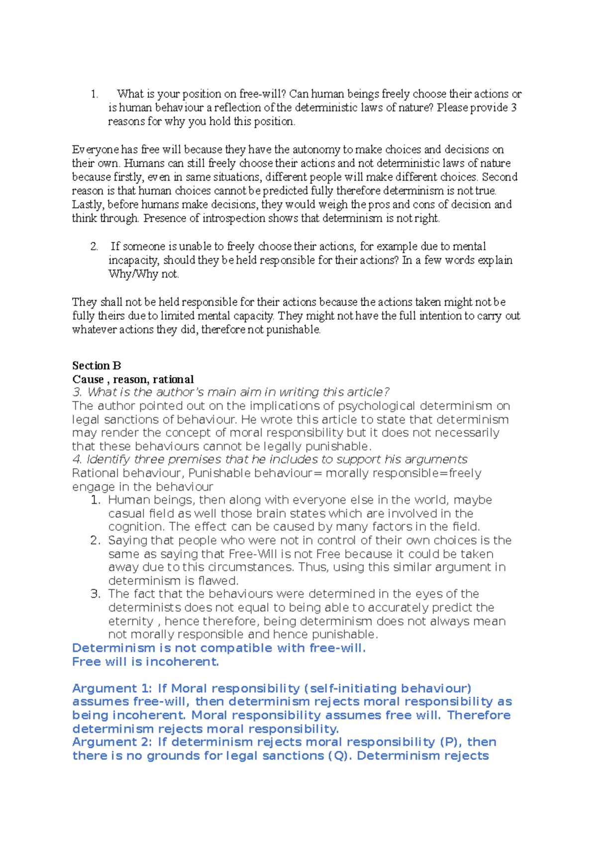 Tutorial 2- Free Will - - Studocu