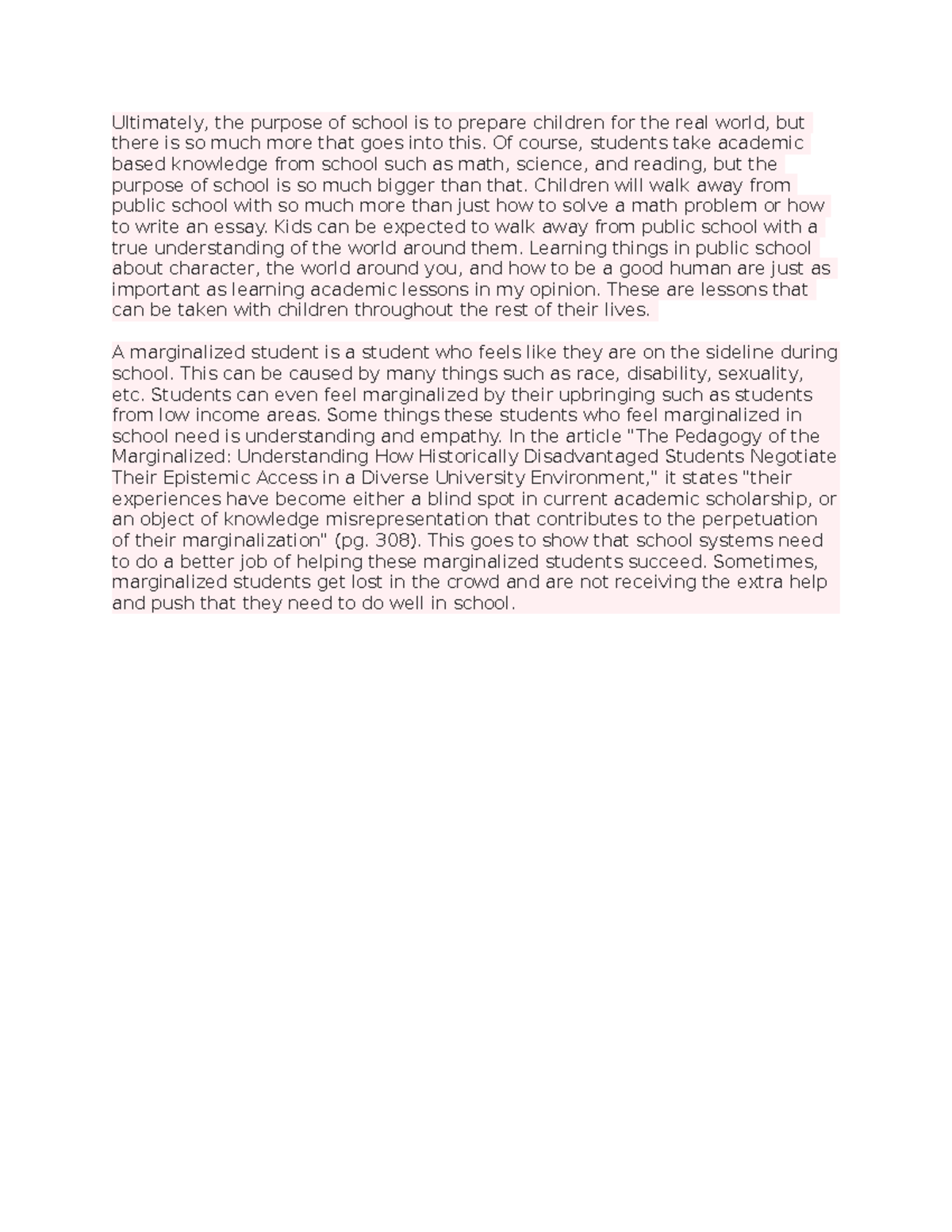 Blog 8,2 - paper 2 - Ultimately, the purpose of school is to prepare ...