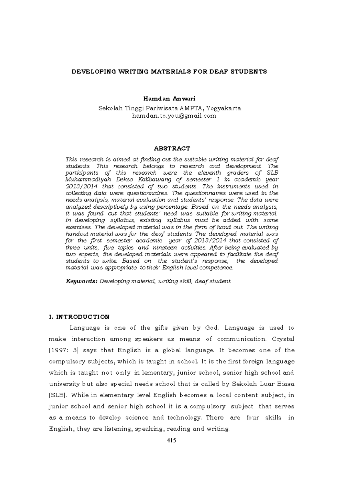 Developing Writing Materials FOR DEAF Students - - Studocu