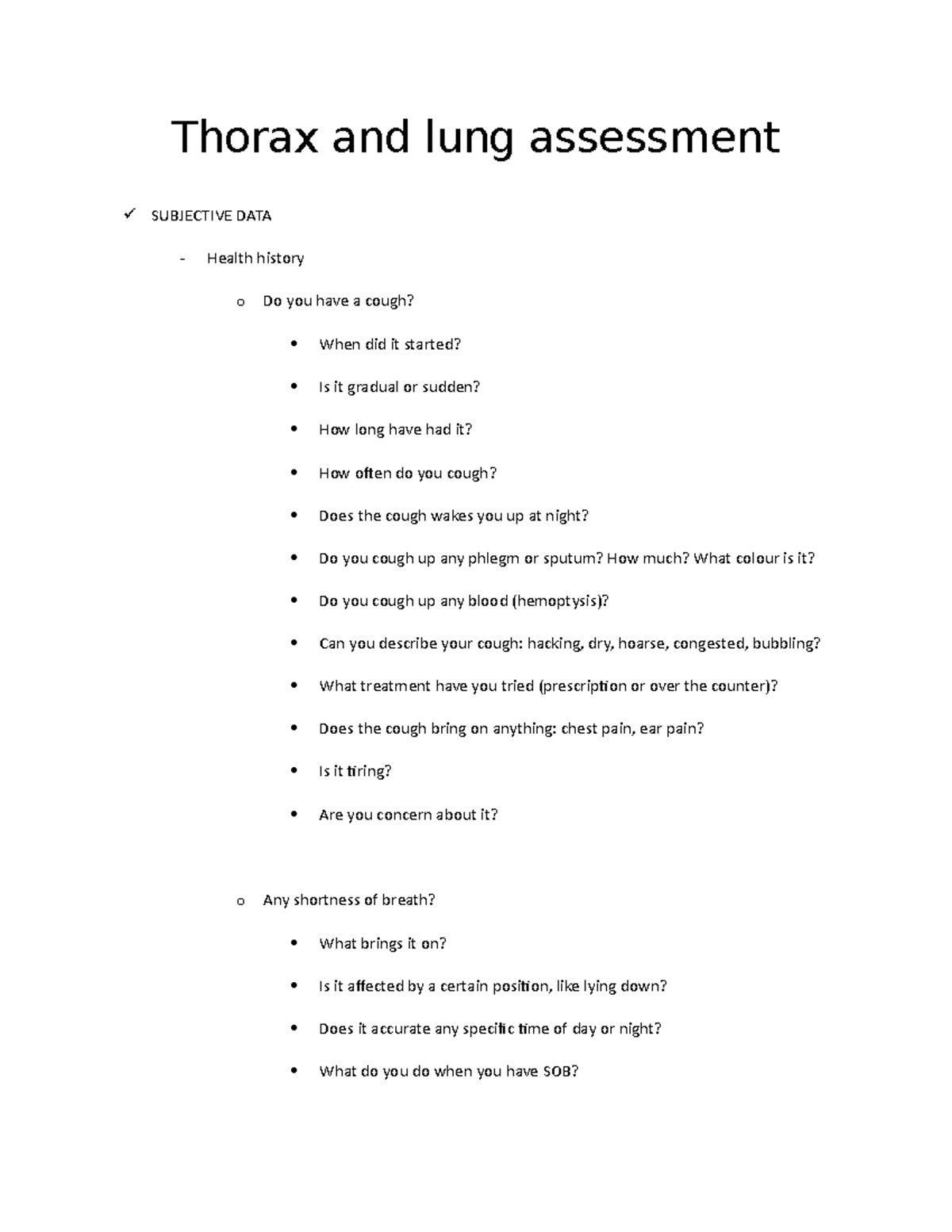 Thorax and lung assessment - CNUR 101, 107, 203, 204 - Thorax and lung ...