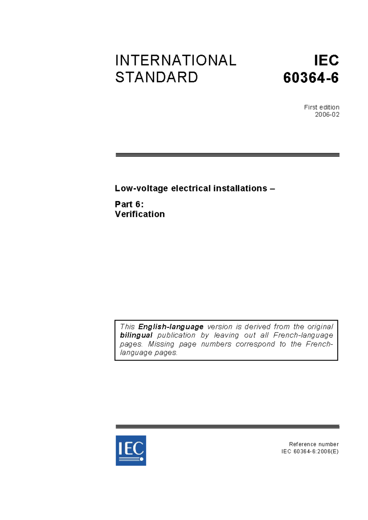 Info iec60364-6{ed1 - Low-voltage electrical installations – Part 6 ...