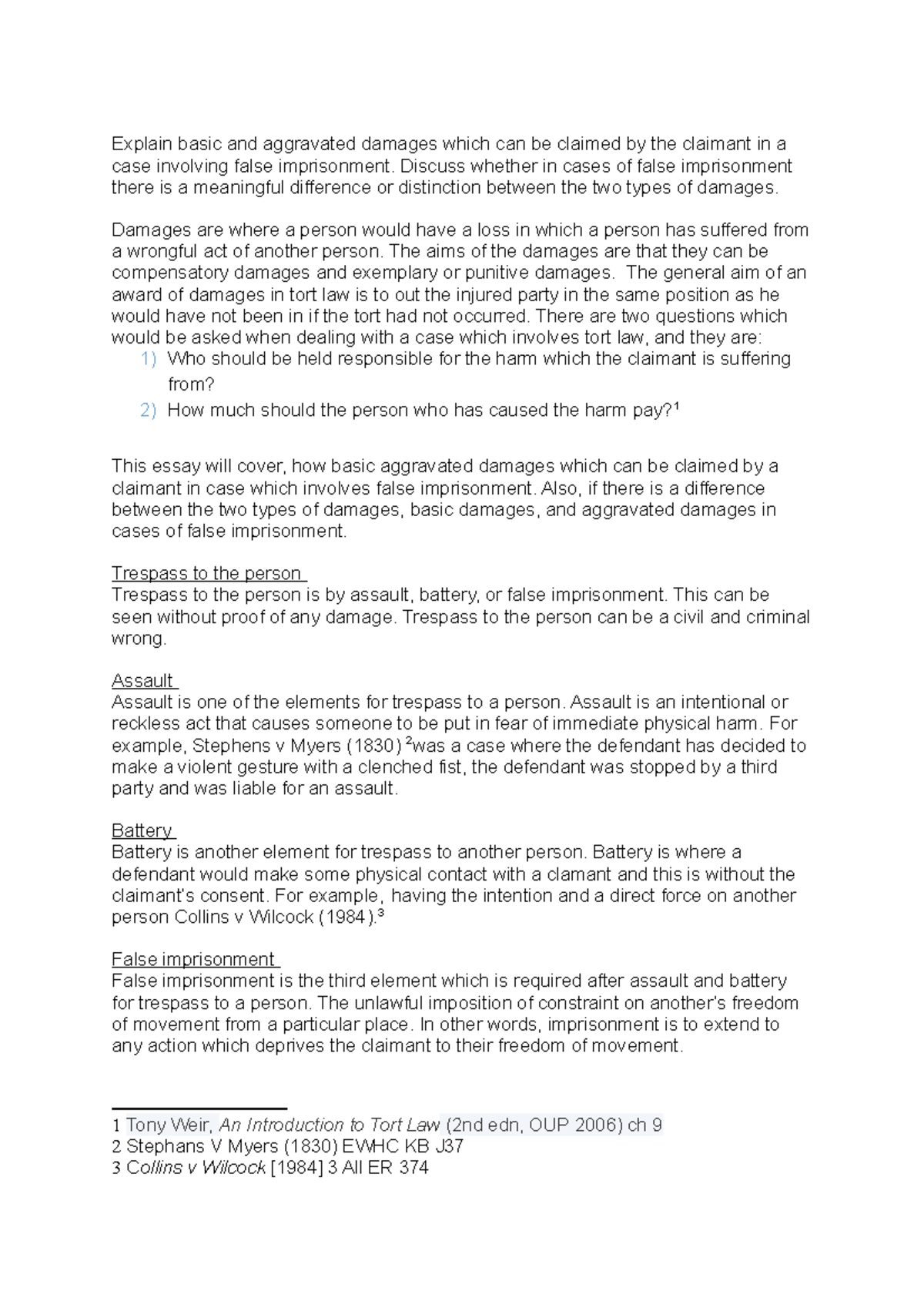 Extended essay - Explain basic and aggravated damages which can be ...