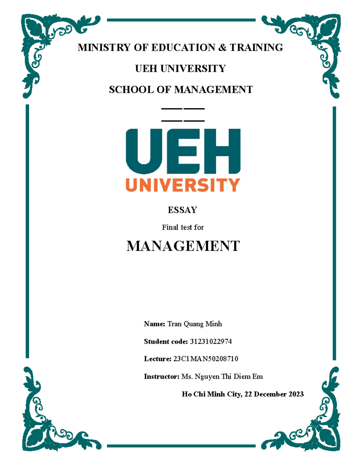UEH cover page bia tieu luan ueh - ueh economy - 0 MINISTRY OF ...