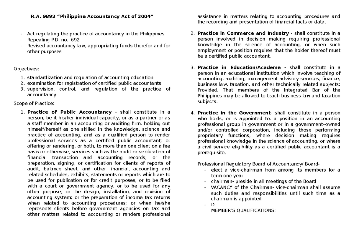 RA 9298 - *this might be outdated* - R. 9892 “Philippine Accountancy ...