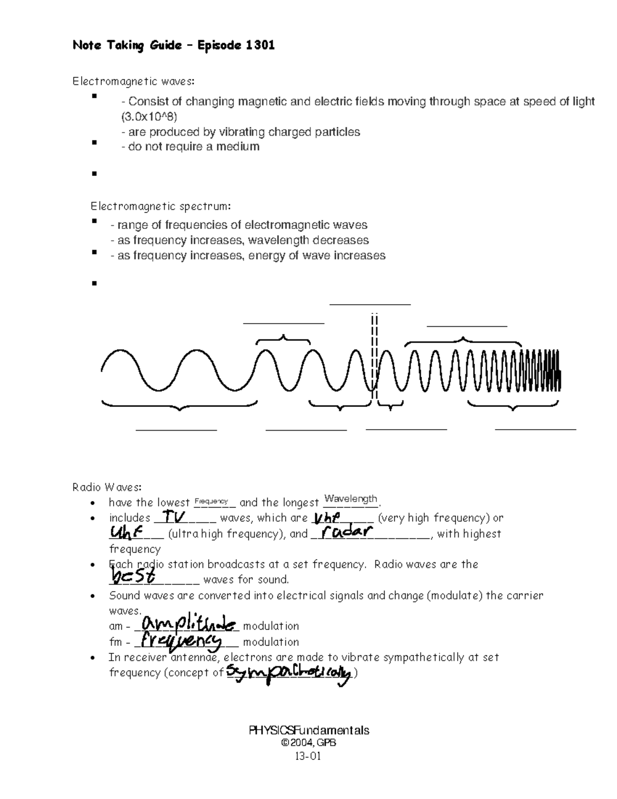 Note ep1301+electromagnetic+waves - Note Taking Guide – Episode 1301 ...