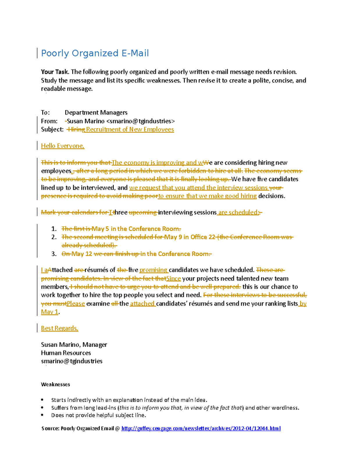 Week 3 Poorly Organized Email Activity - Class Revision ENG205NBD W21 ...