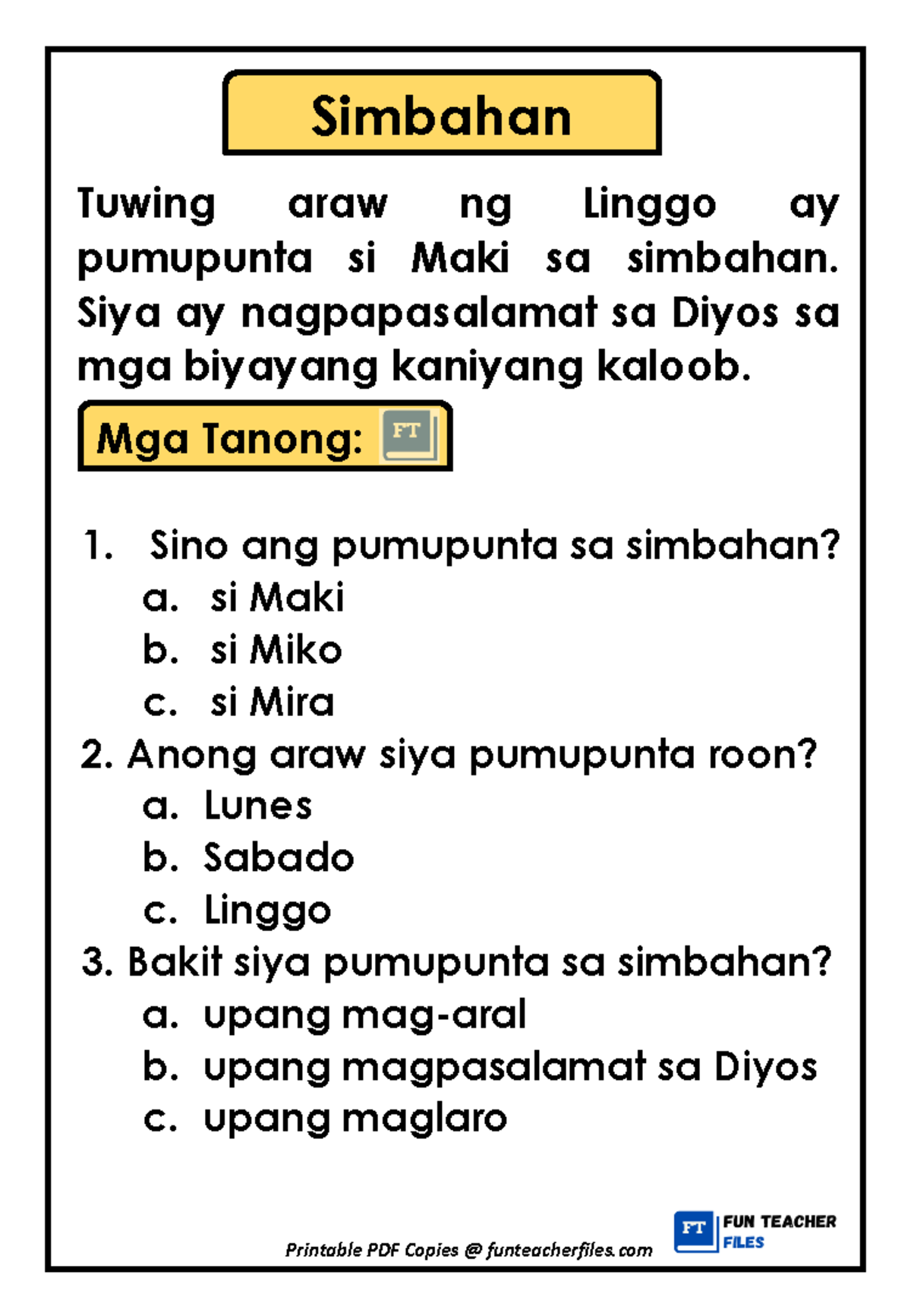 Filipino Reading Materials with Comprehension Questions Set 5 1 ...
